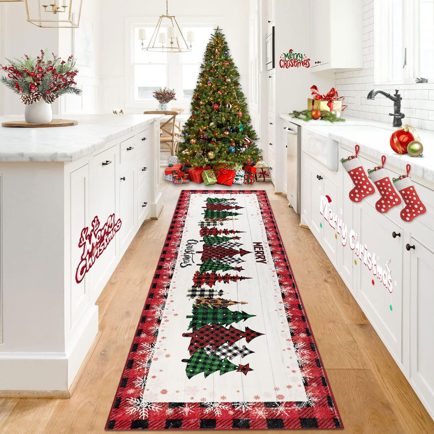 The Holiday Aisle® Christmas Tree Runner Rugs for Hallway 2'x8' Non ...