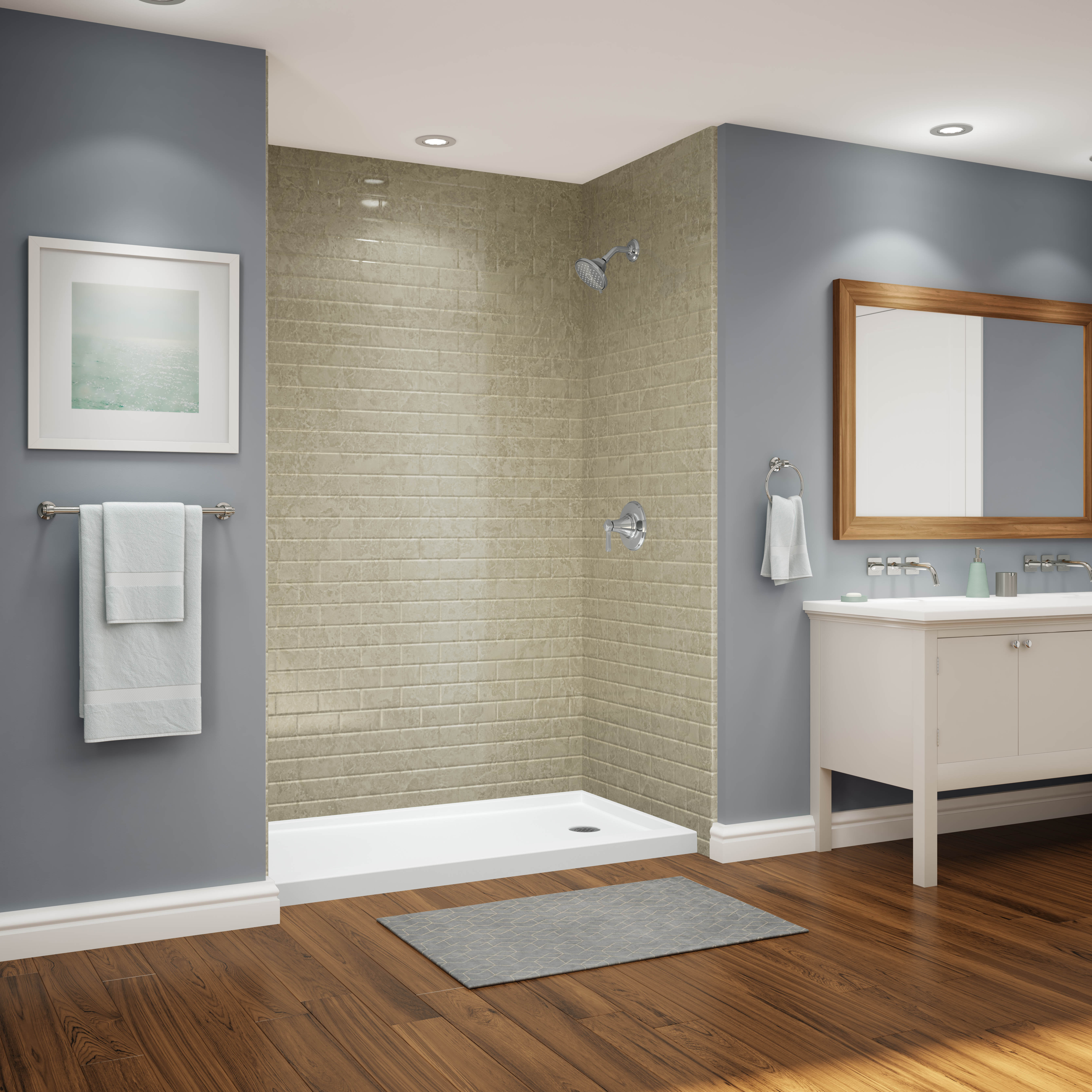 Avora Bath Subway Tile SandStone Acrylic Alcove Shower Walls | Wayfair