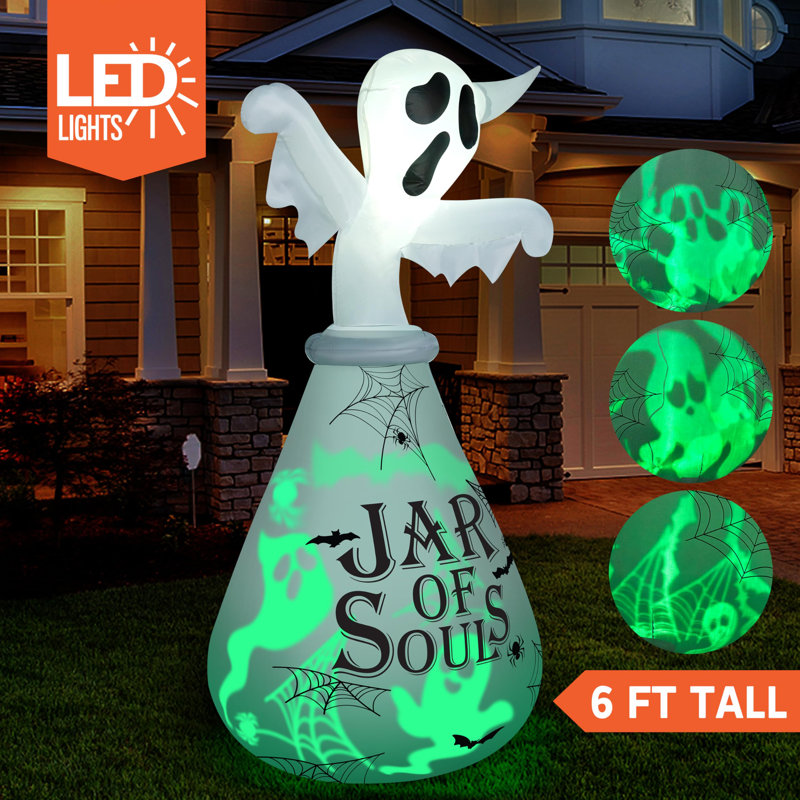 The Holiday Aisle® 6Ft Halloween Inflatable Green LED Ghost Decor | Wayfair