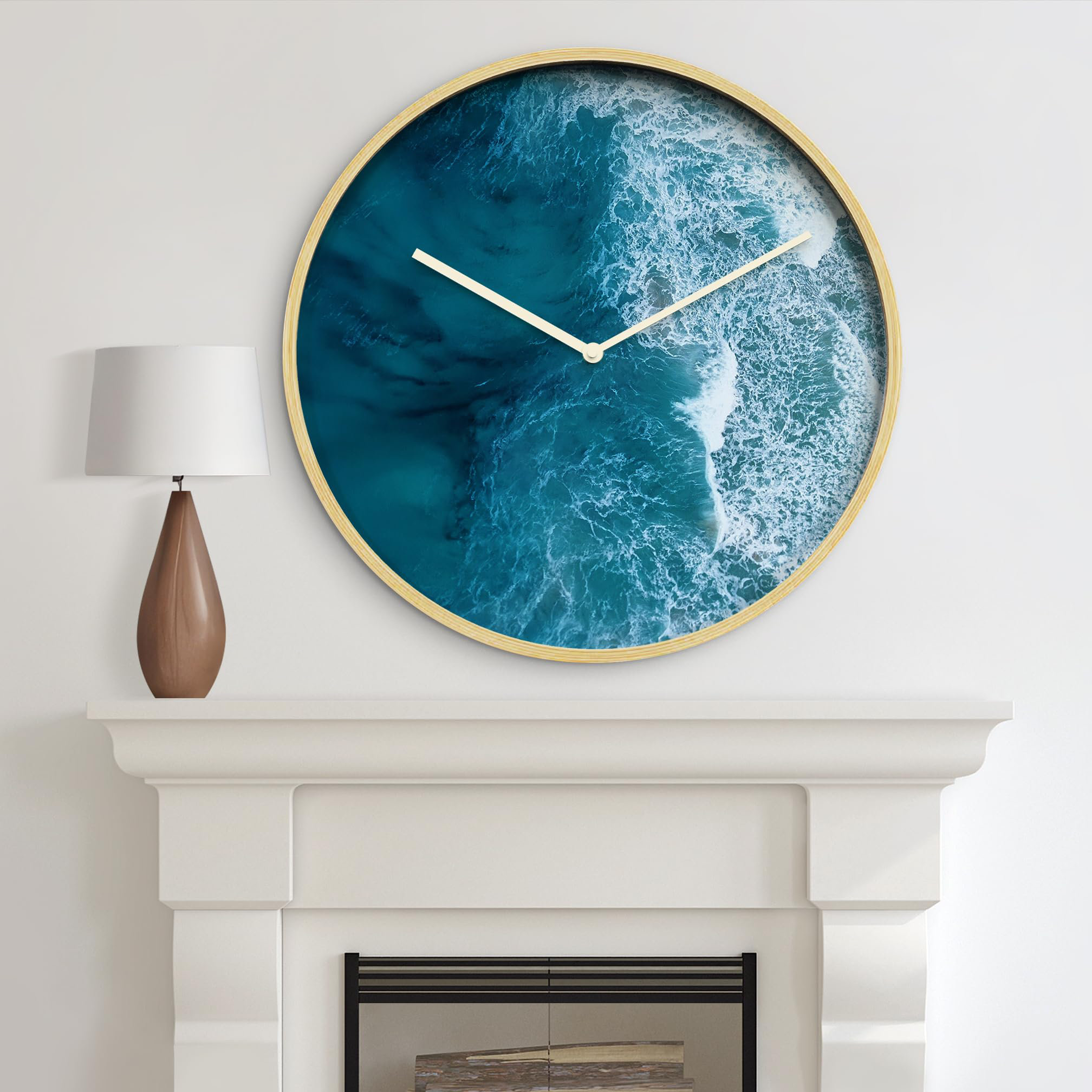 SIGNLEADER Deep Blue Sea Clock Decor Wooden Large Wall Clock Living ...