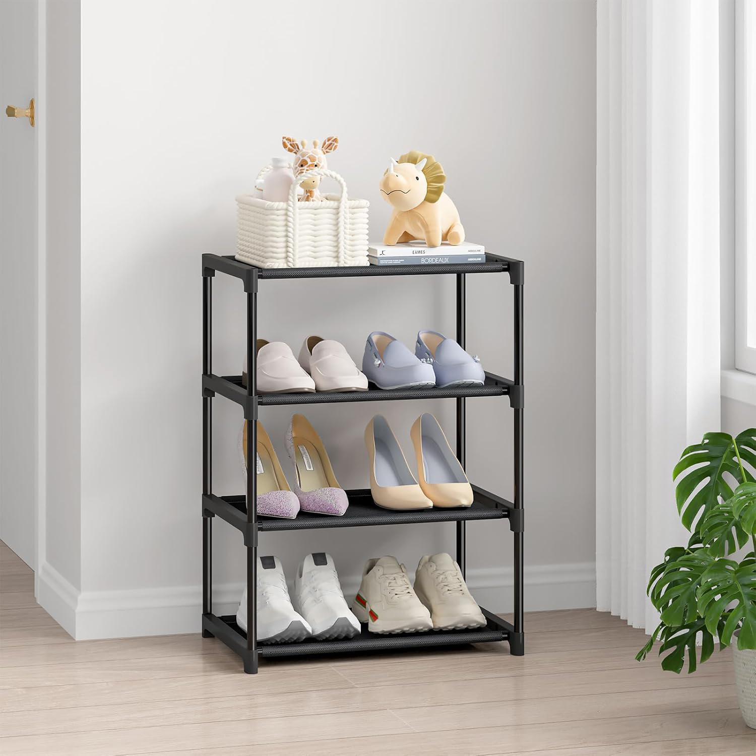 Rebrilliant 4-Tier Small Shoe Rack, Narrow Stackable Storage Organizer ...