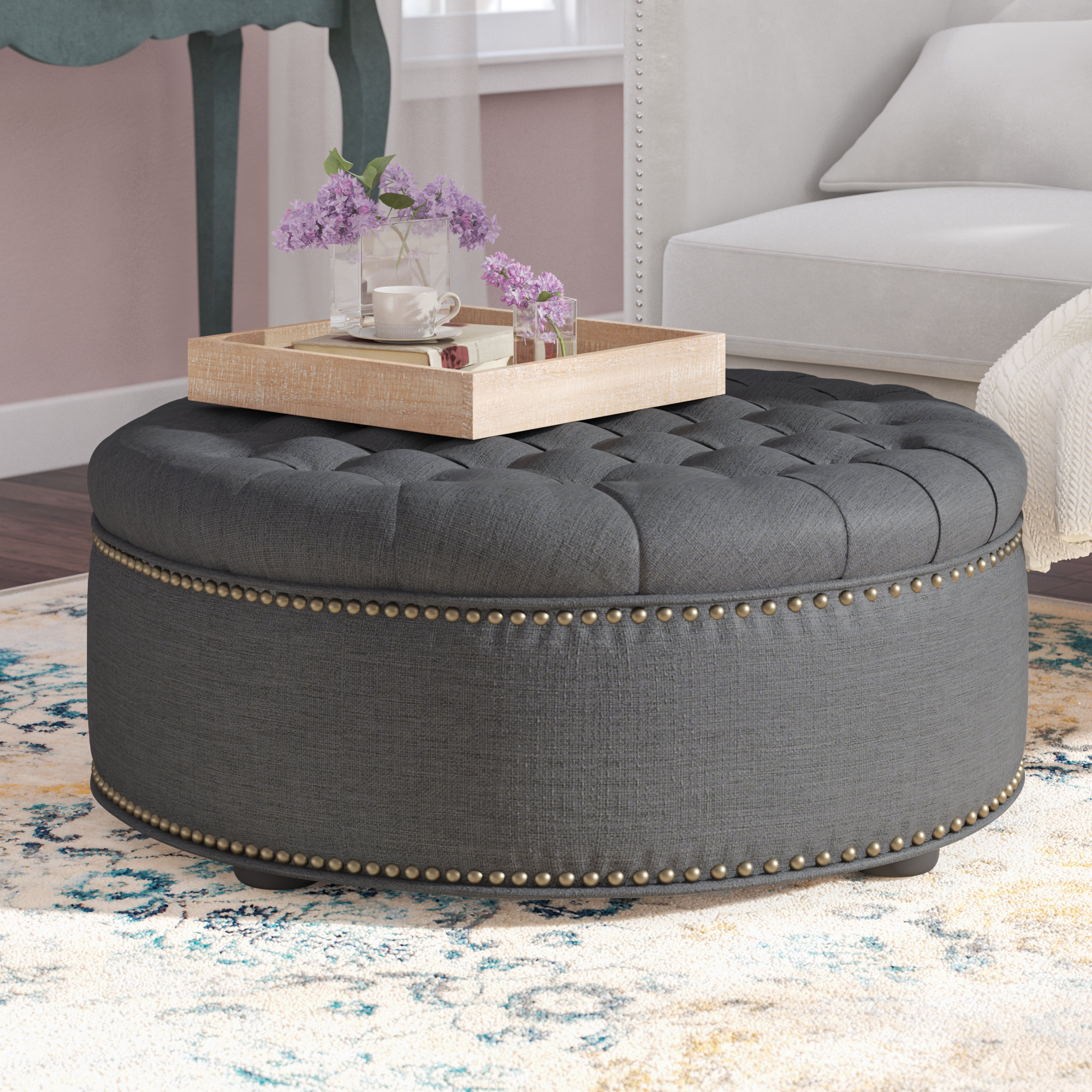 Red Barrel Studio® Apolo 37.4'' Wide Tufted Round Cocktail Ottoman ...