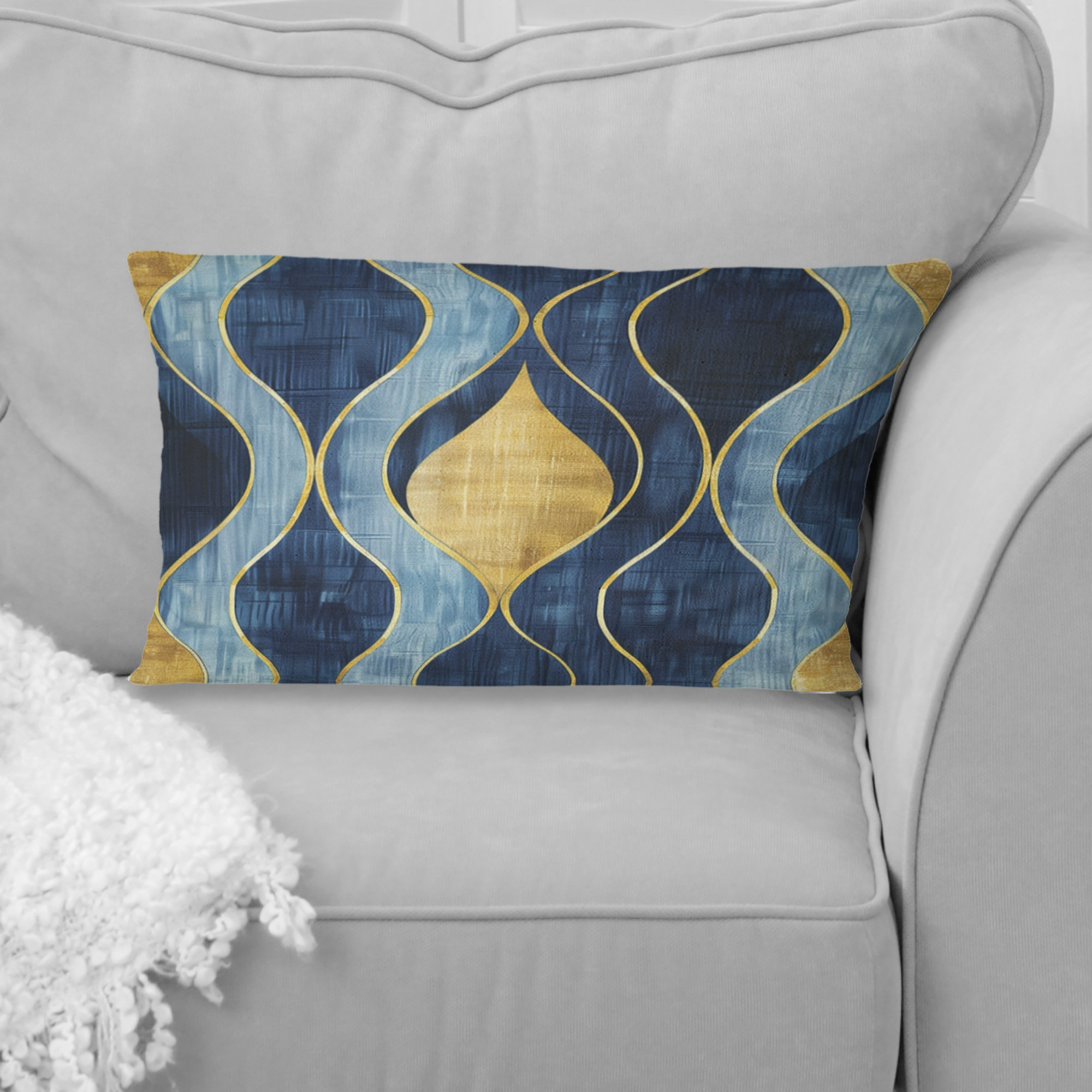 Design Art Blue Ogee Patterns XI - Midcentury Lumbar Pillow | Wayfair