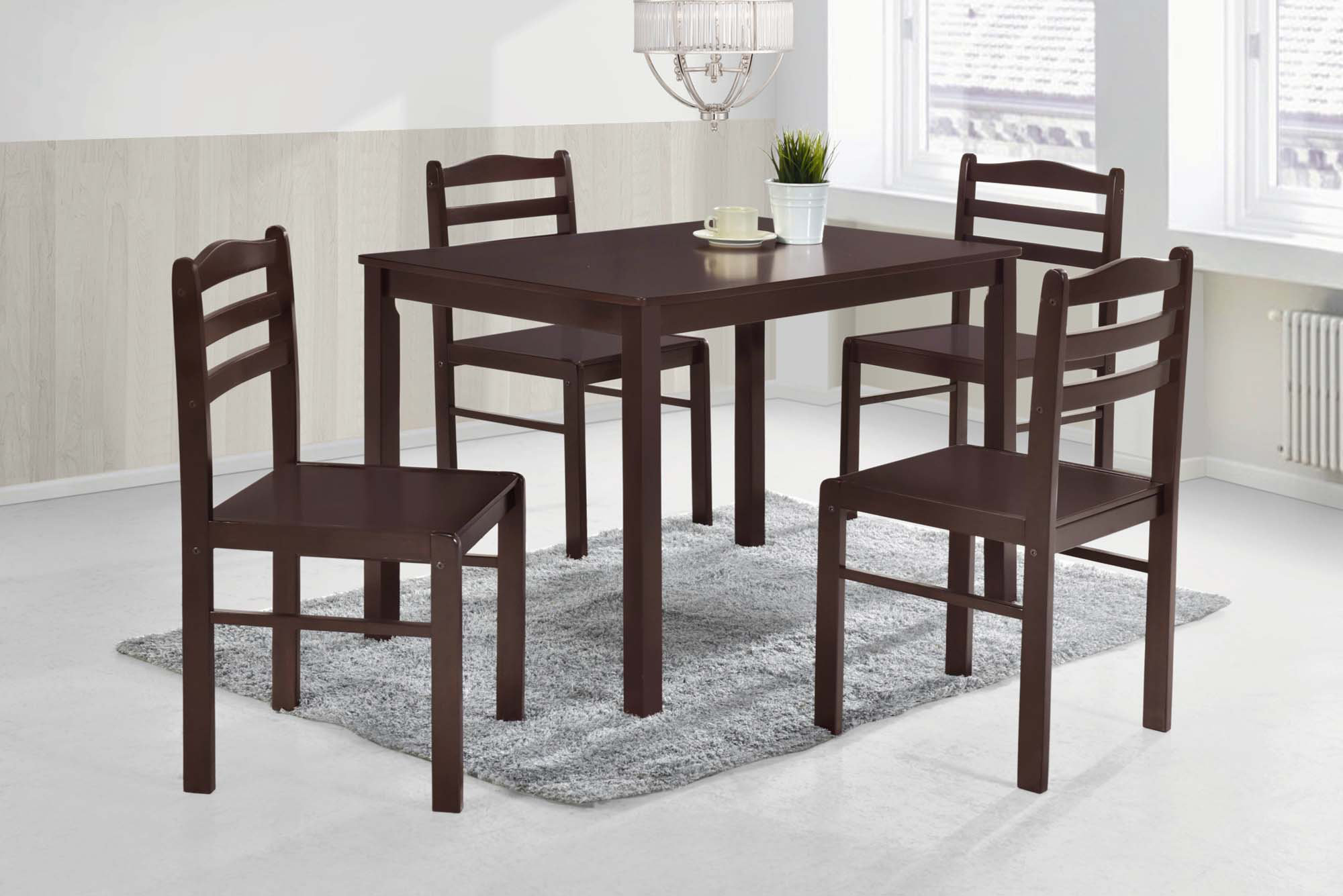 Tech Cube 5Pc Dining Set Brown Finish Dining Table And 4 Chairs, MDF ...