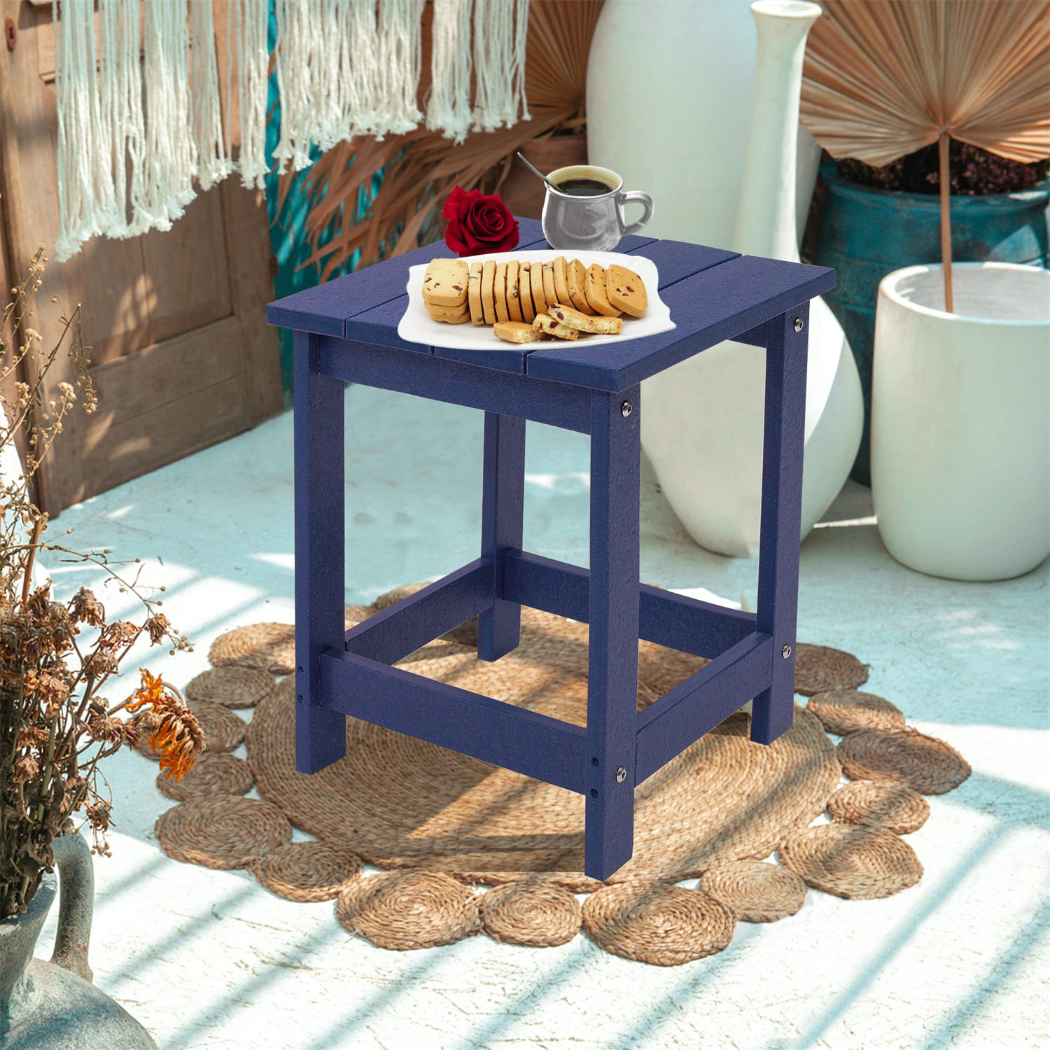 Latitude Run® Mixture HDPE Square Side Table – Weatherproof Outdoor ...
