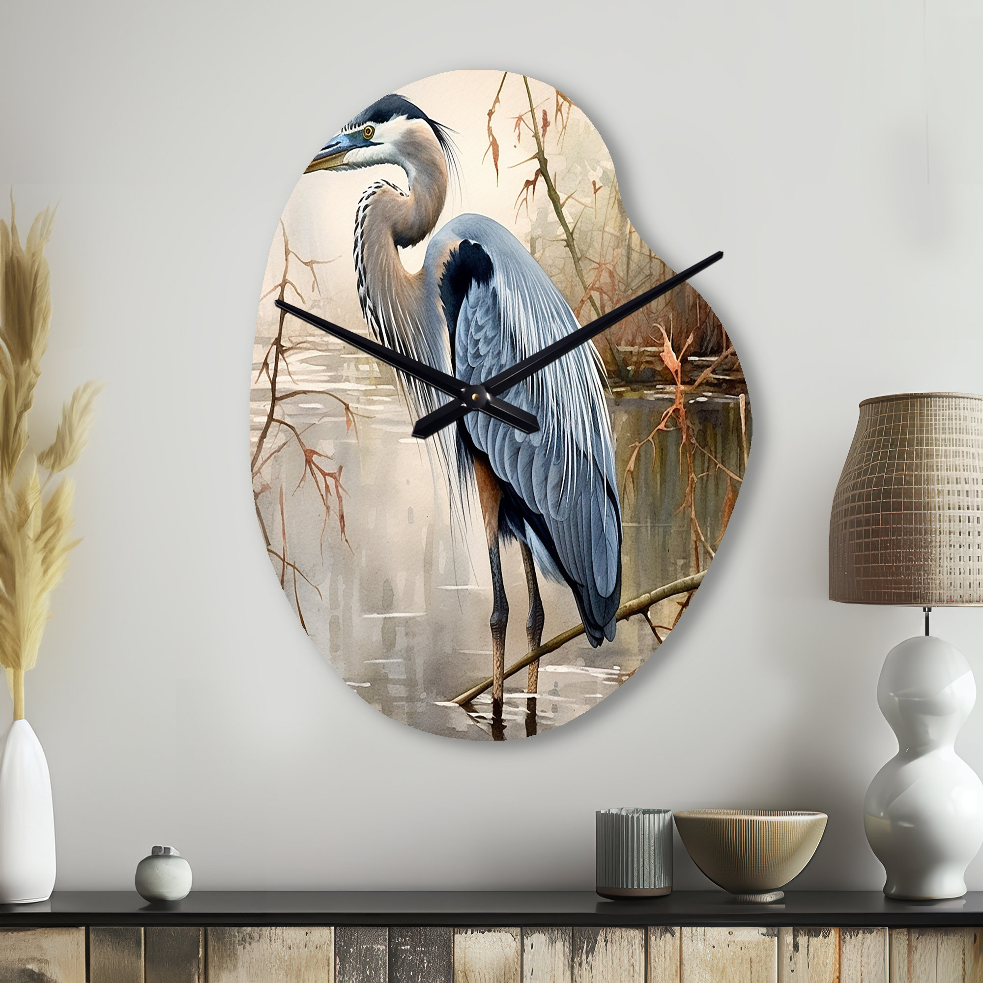East Urban Home Mcnish Graceful Heron Waterbird IV - Heron Asymmetrical ...