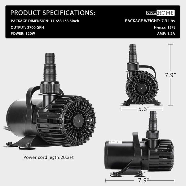 VIVOHOME Plug-in Submersible Water Pump with Adjustable Nozzle ...