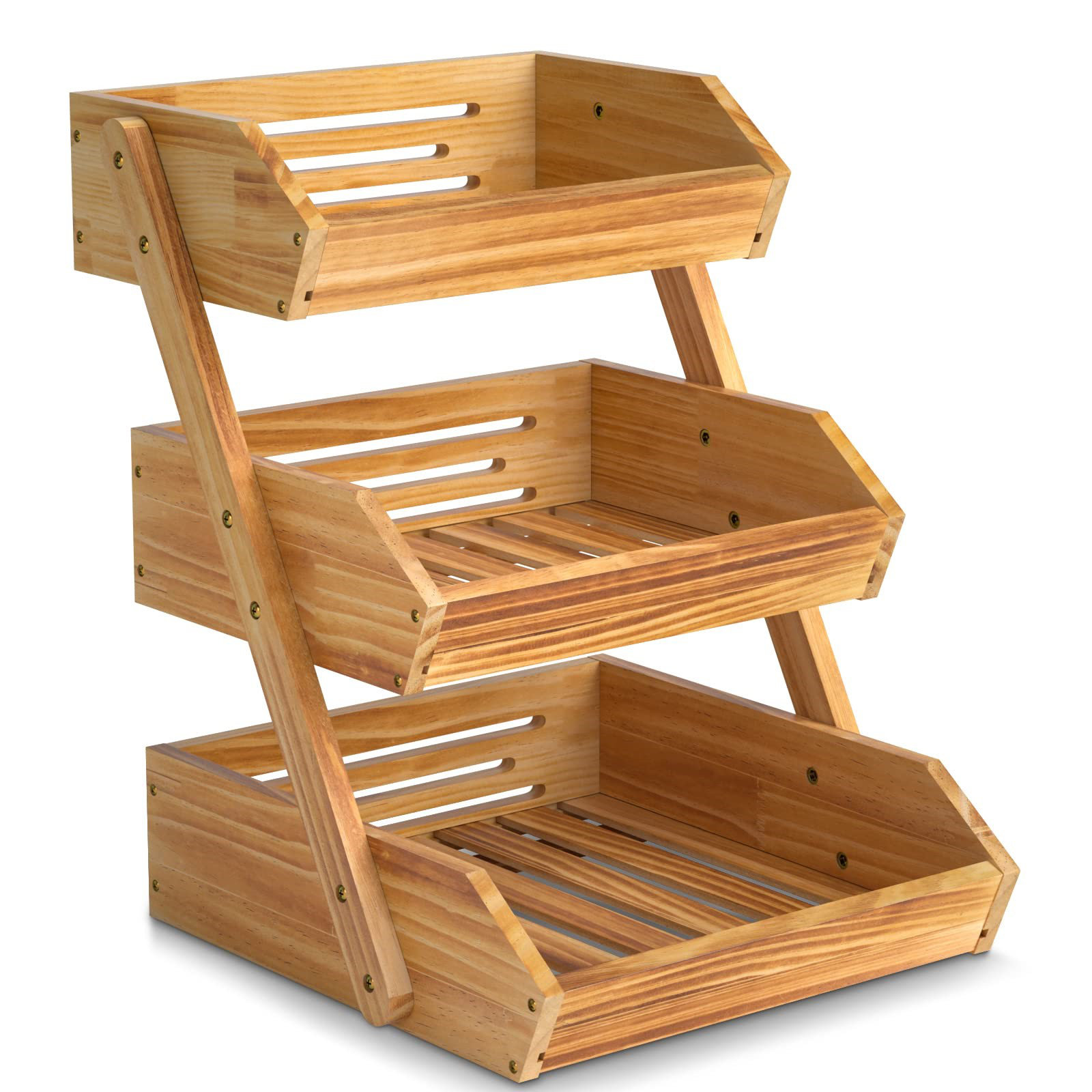 Prep & Savour Kitchen Countertop 3 Tier Wooden Fruit and Vegetable ...