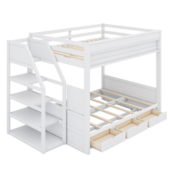 Harriet Bee Convertible Bunk Bed With Storage Staircase, Bedside Table ...