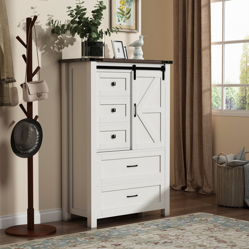 Gracie Oaks Kaney 5 Drawer Dresser, 48" Farmhouse Dressers & Chests of ...