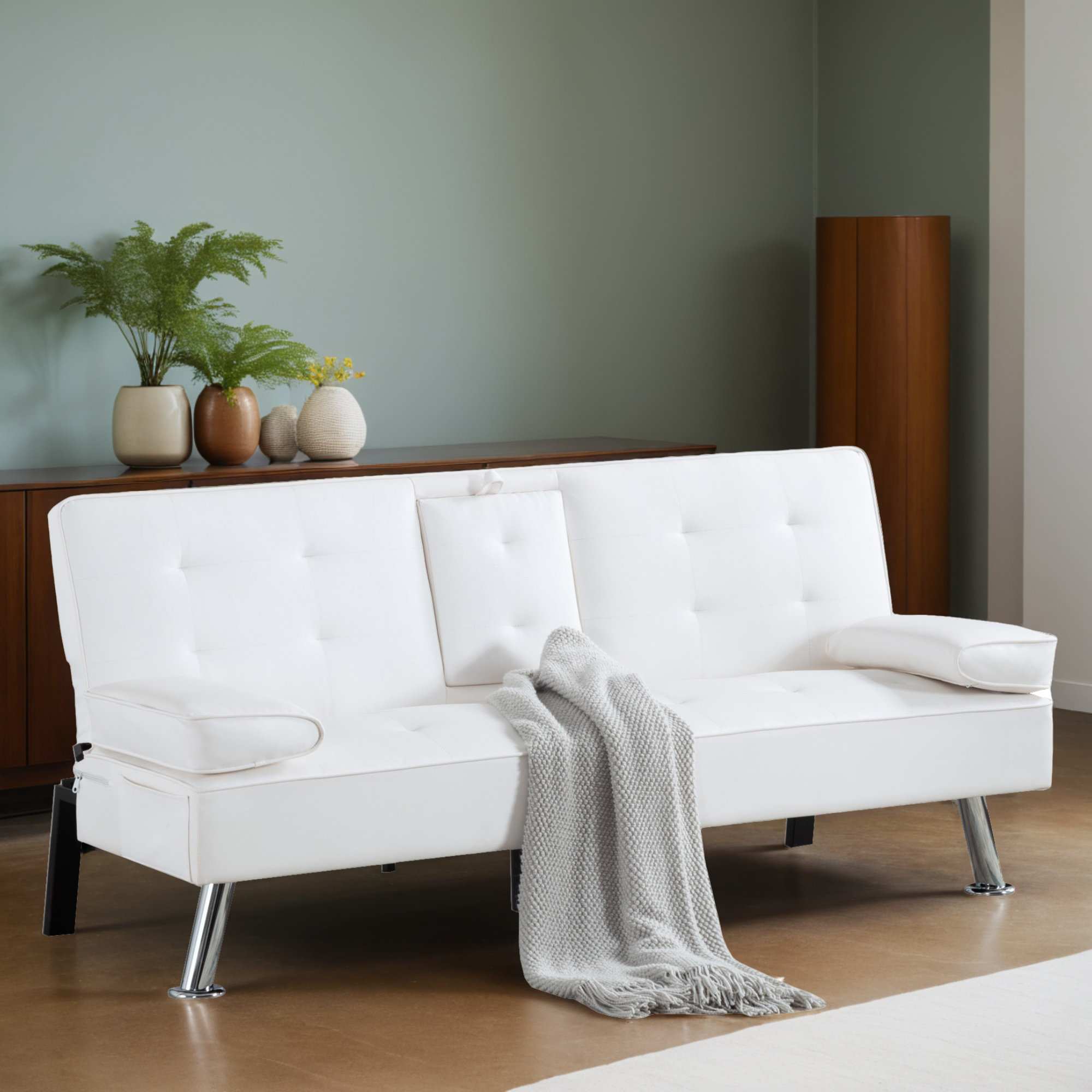 Ebern Designs 65" Wide Convertible Upholstered Reclining Sleeper Sofa ...