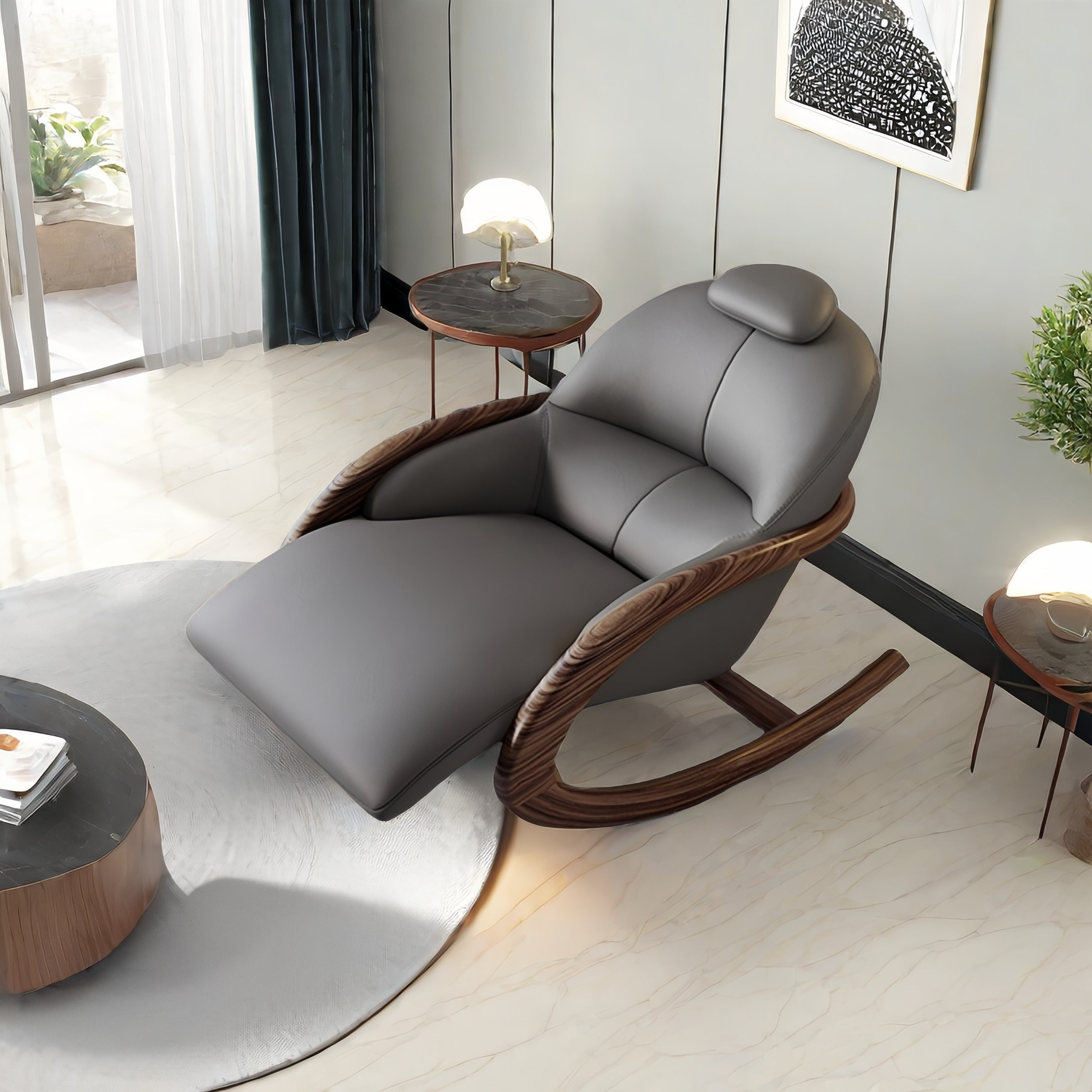 VIBORZ Modern Upholstered Solid Wood Rocking Chair Solid Wood Rocking ...