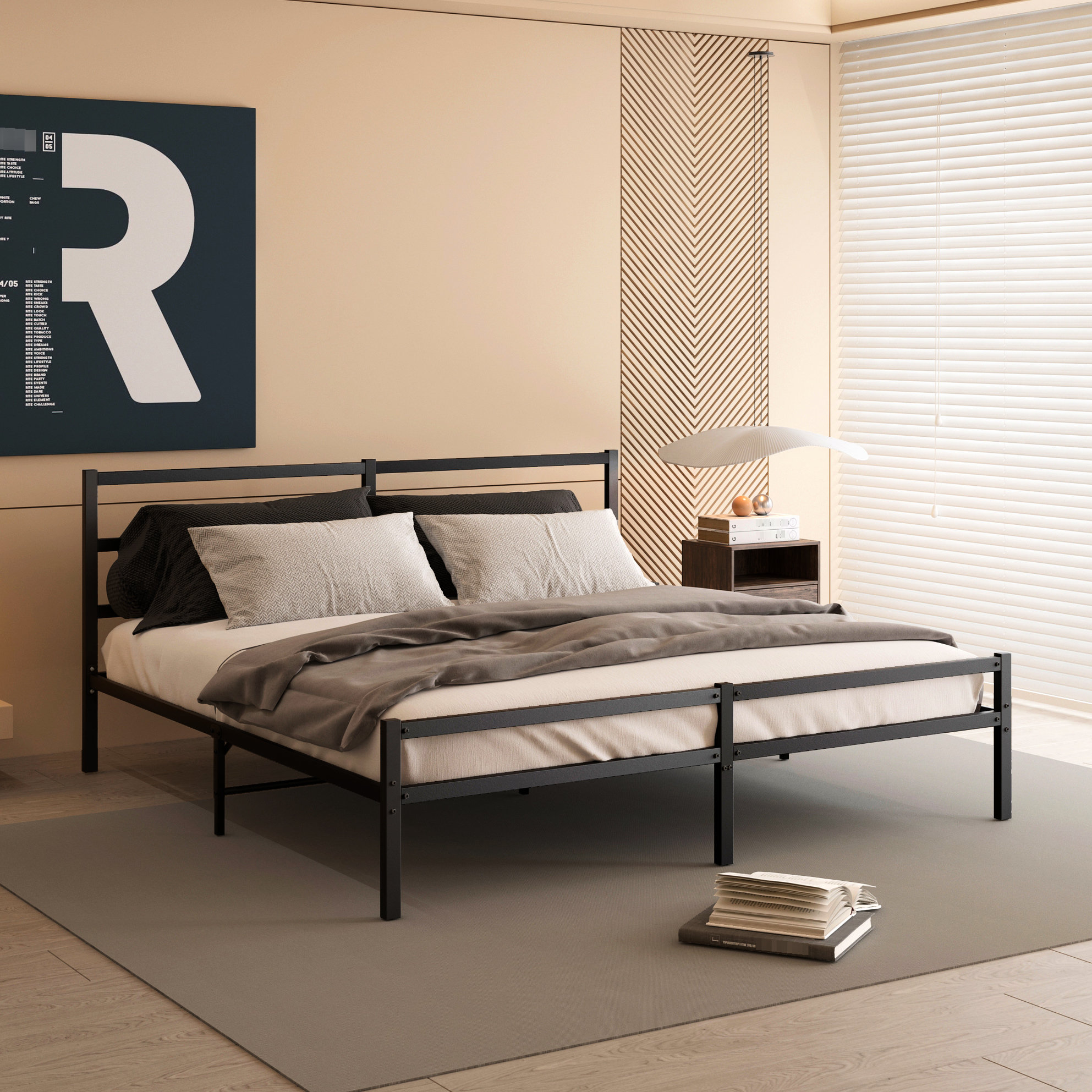 Wrought Studio Metal Platform King Bed Frame With Headboard, No Box ...