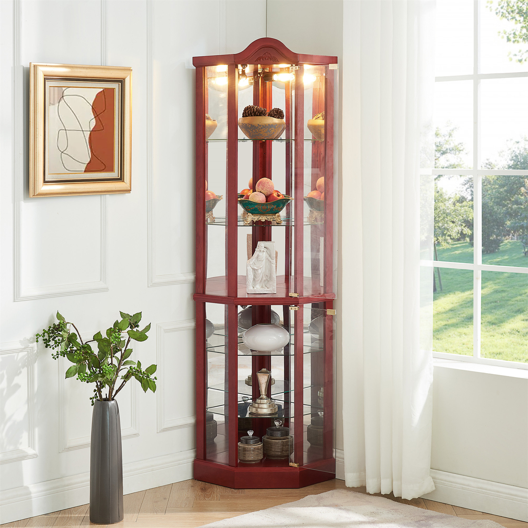Lark Manor™ Glass Cabinet Lighted Corner Cabinet Corner Display Curio ...