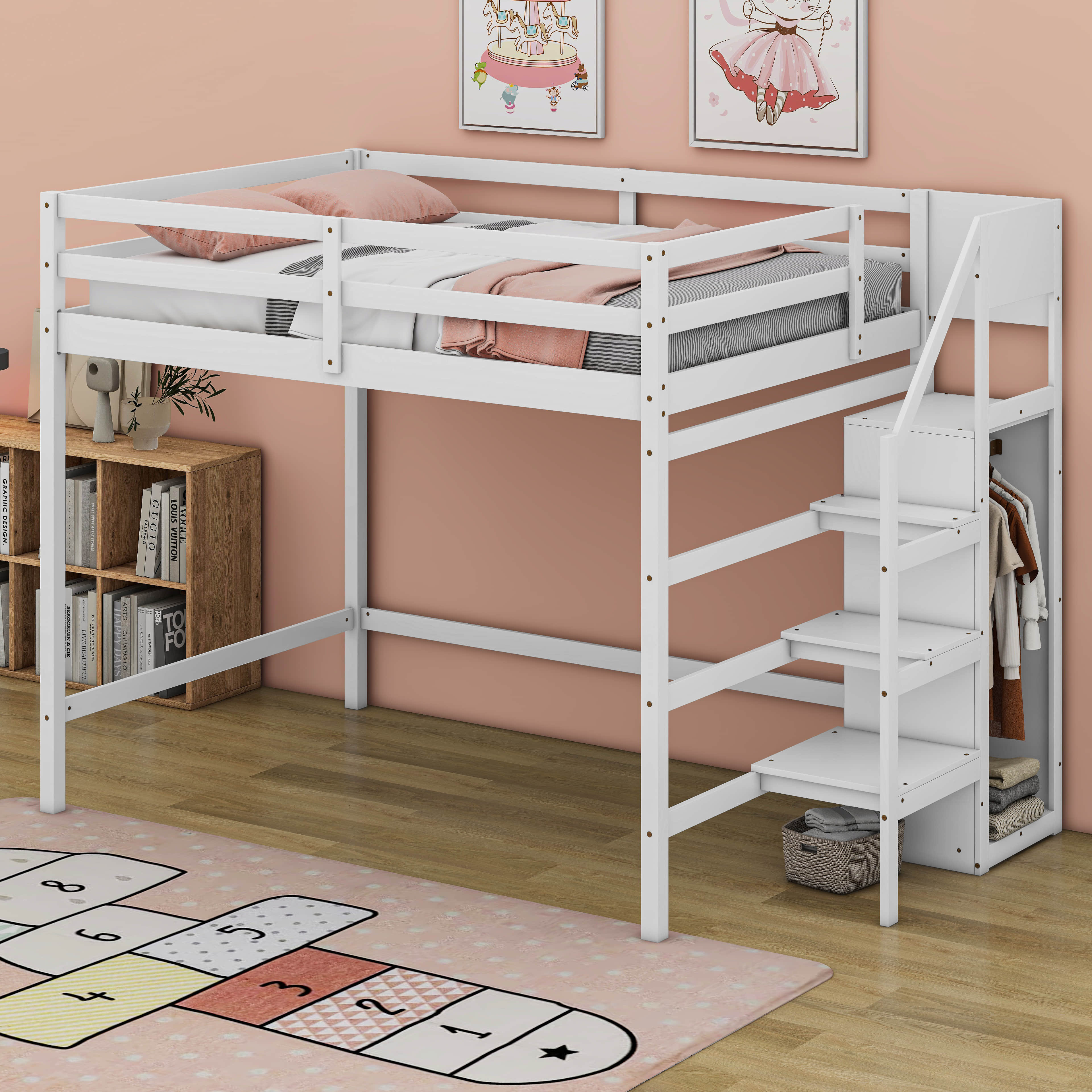 Harriet Bee Jakema Full Size Loft Bed with Built-in Storage Wardrobe ...