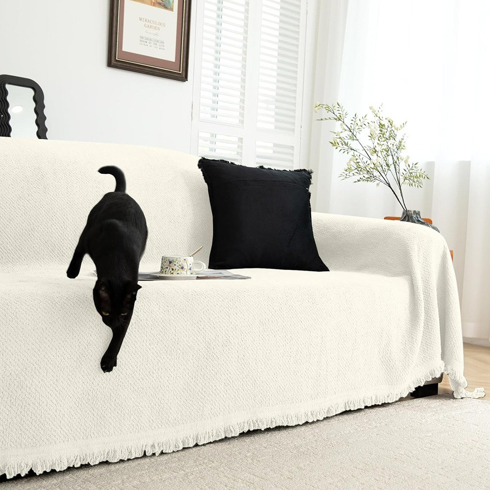 Latitude Run® Couch Covers Fleece Universal Couch Covers With Tassel ...