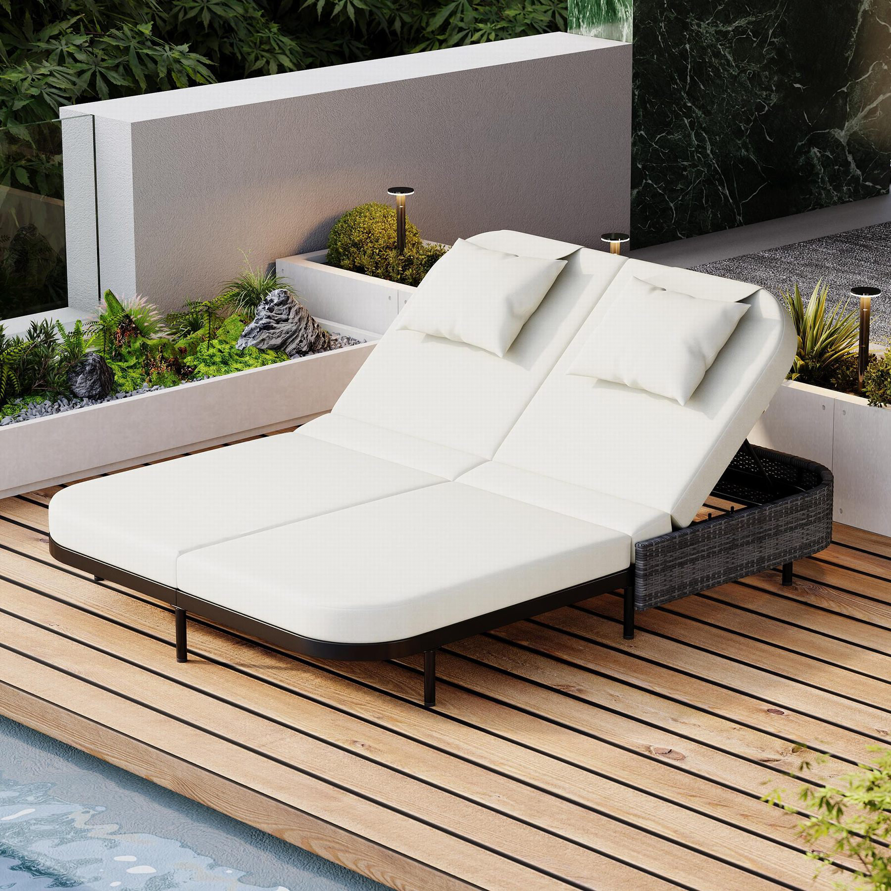 Ebern Designs Patio Rattan Daybed with 5-Position Adjustable Backrest ...