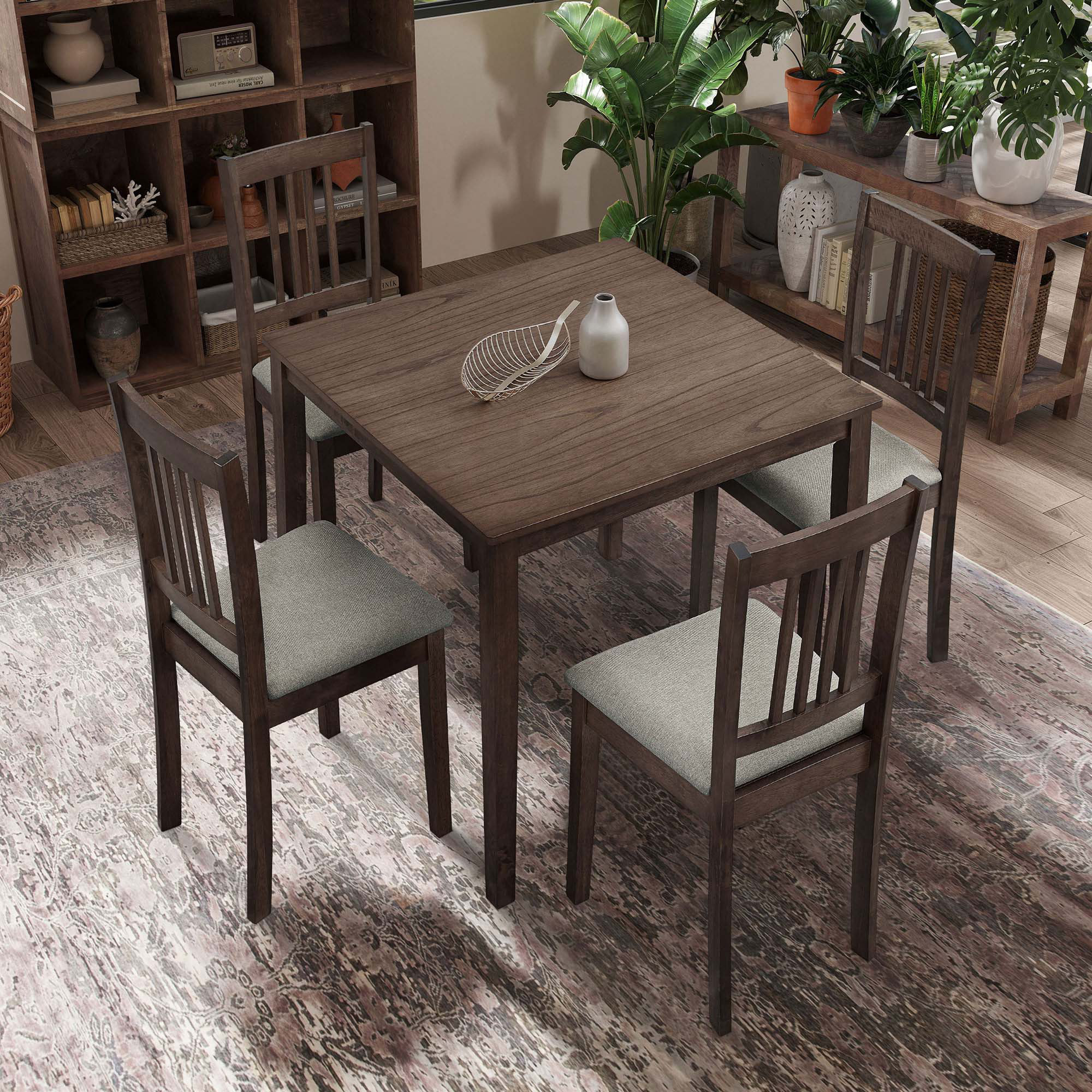 Lark Manor™ 5-PCS Wooden Dining Table Set, Mid-Century Modern Square ...