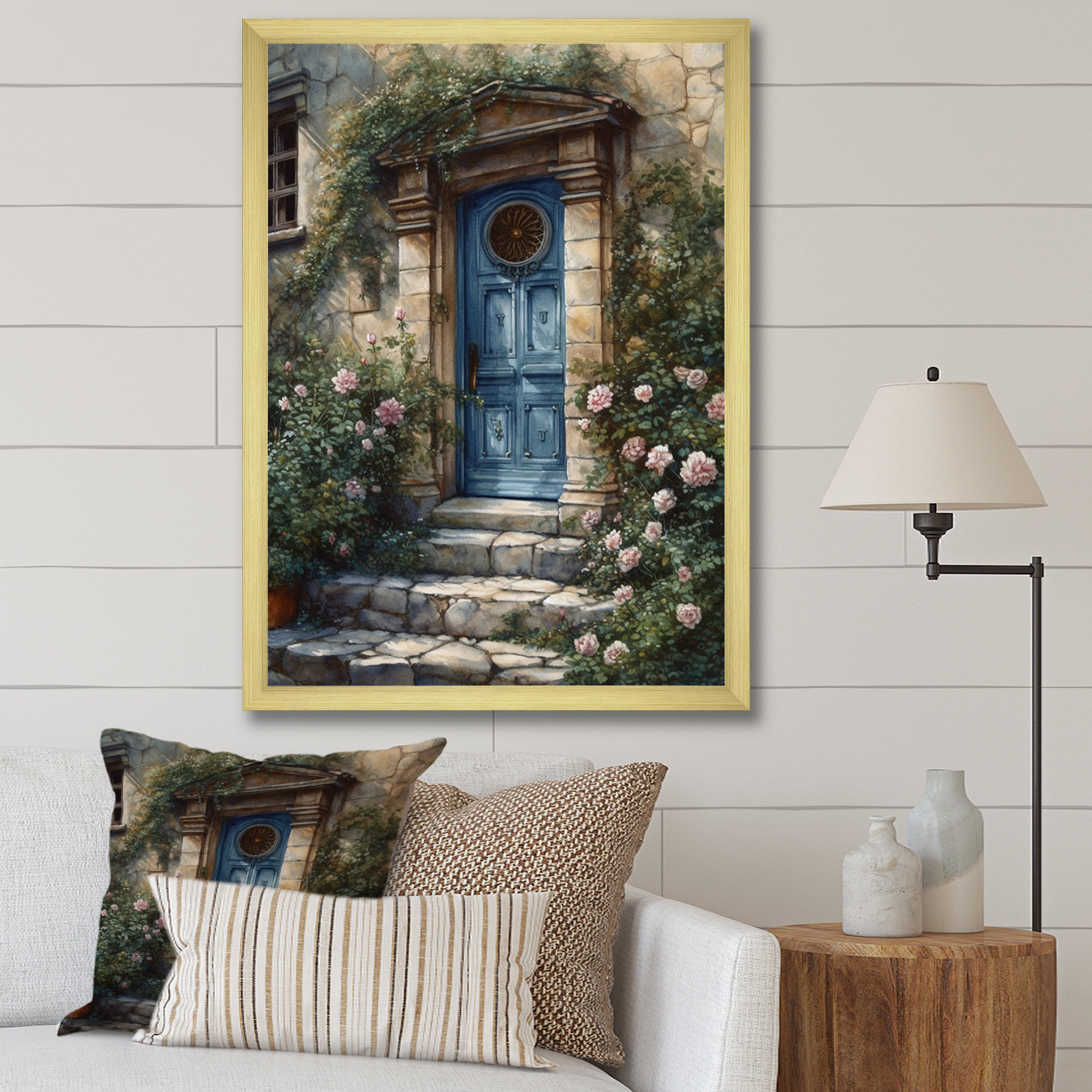 Red Barrel Studio® Rodre Blue And Green Garden Door Gateway On Canvas ...