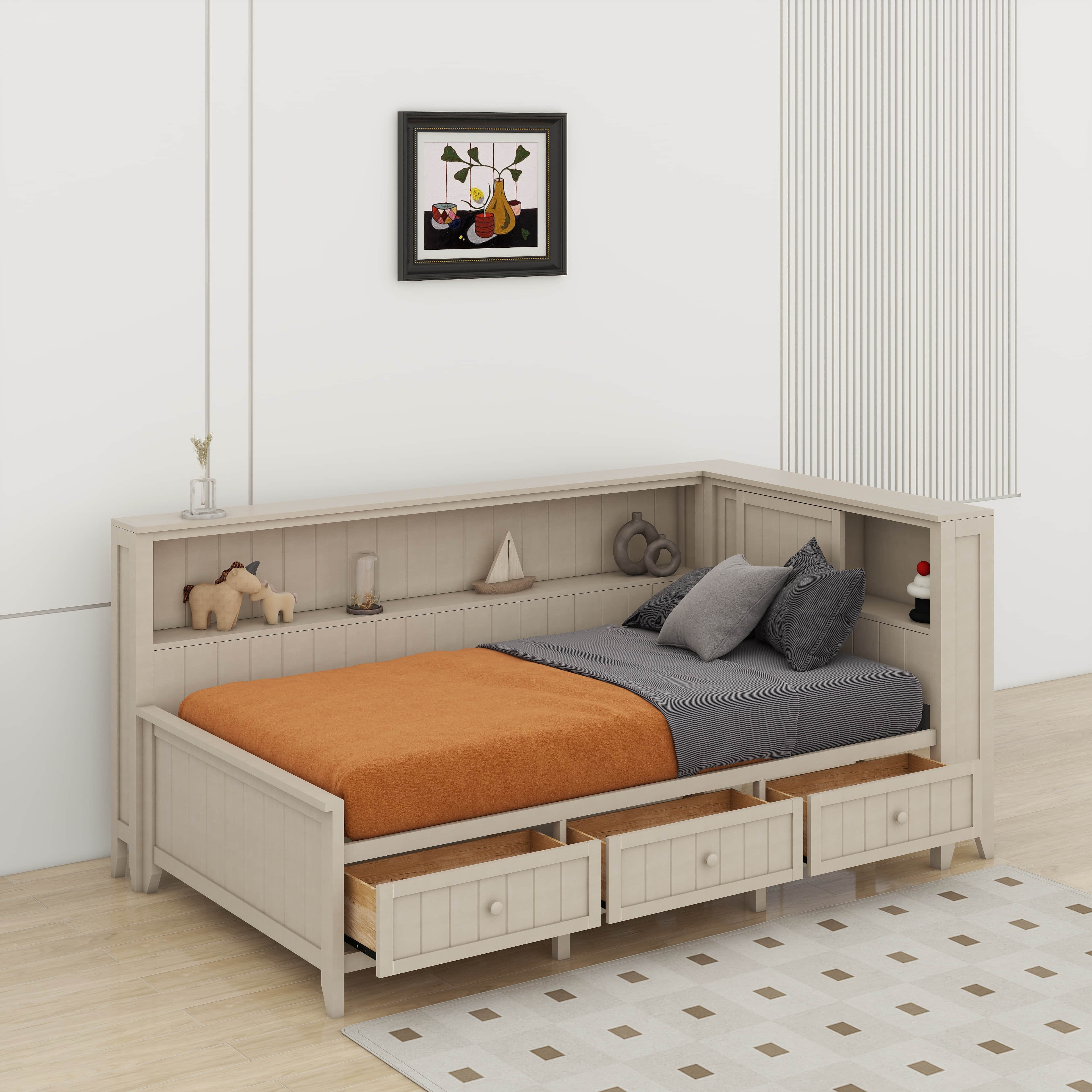 Red Barrel Studio® Wood Daybed With Storage Shelves And Drawers | Wayfair