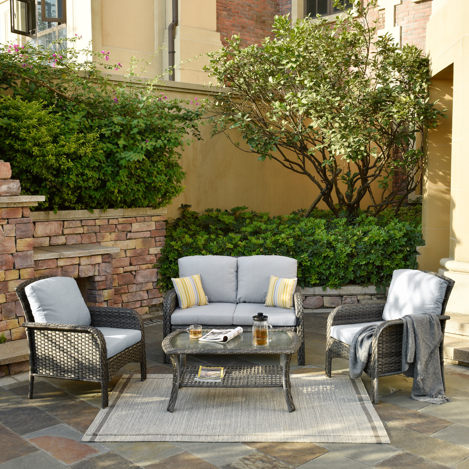 Red Barrel Studio Kanijah 4 Piece Rattan Sofa Seating Group with ...