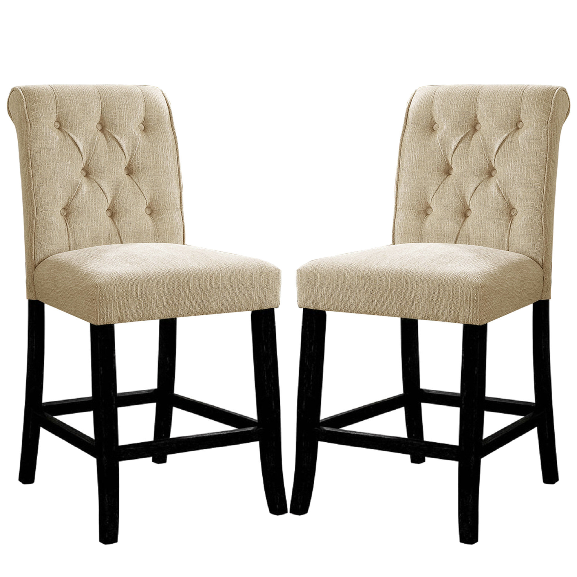 Hokku Designs 2 Padded Chenille Dining Chairs, Antique Black And Beige ...