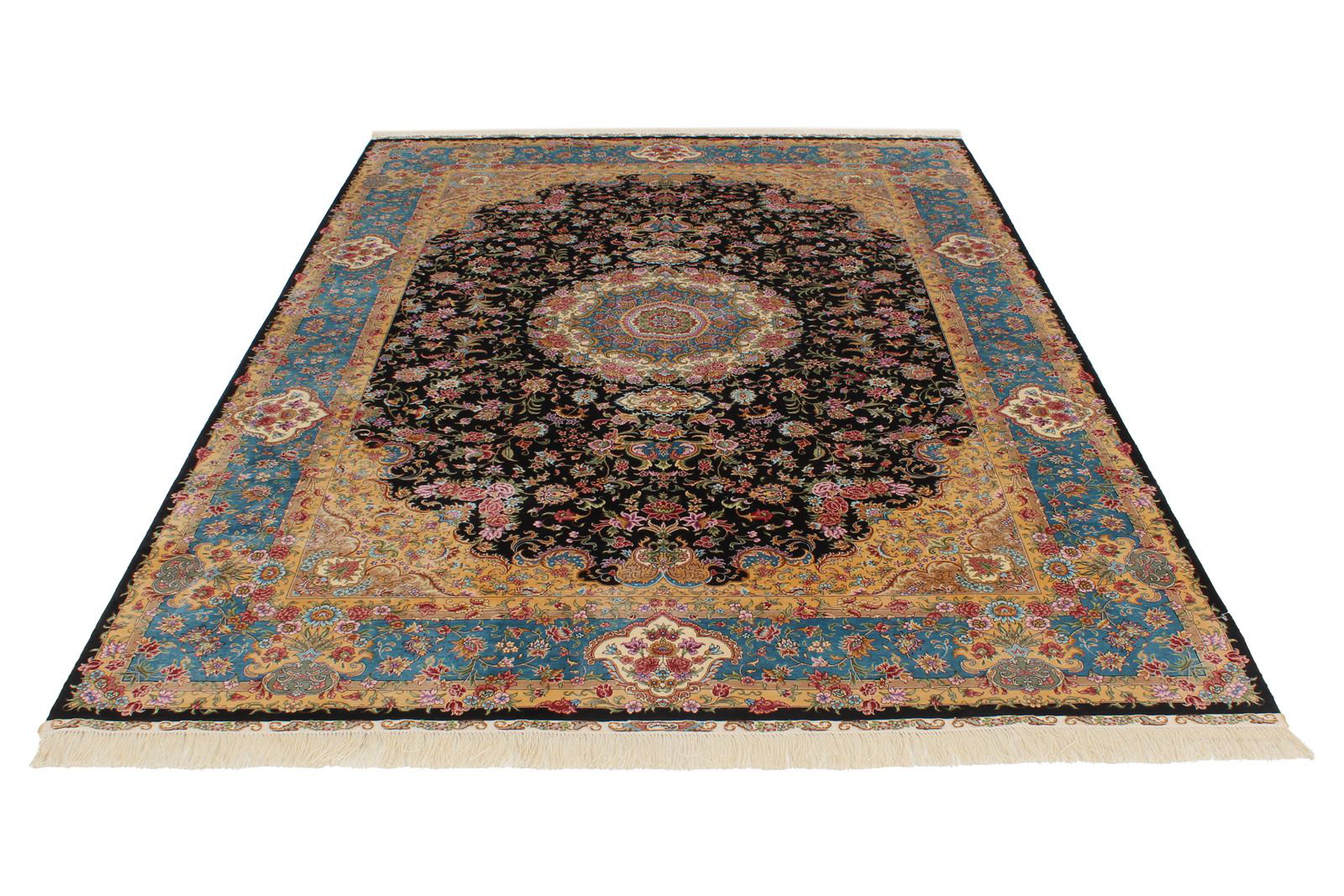 Home and Rugs 6x9 Black and Blue Turkish Silk Rug | Wayfair