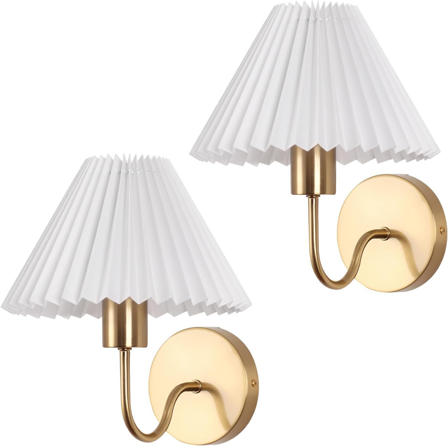 Everly Quinn Wireless Wall Sconce Sets of 2, Pleated Shades Rechargeable Battery Operated Wall ...