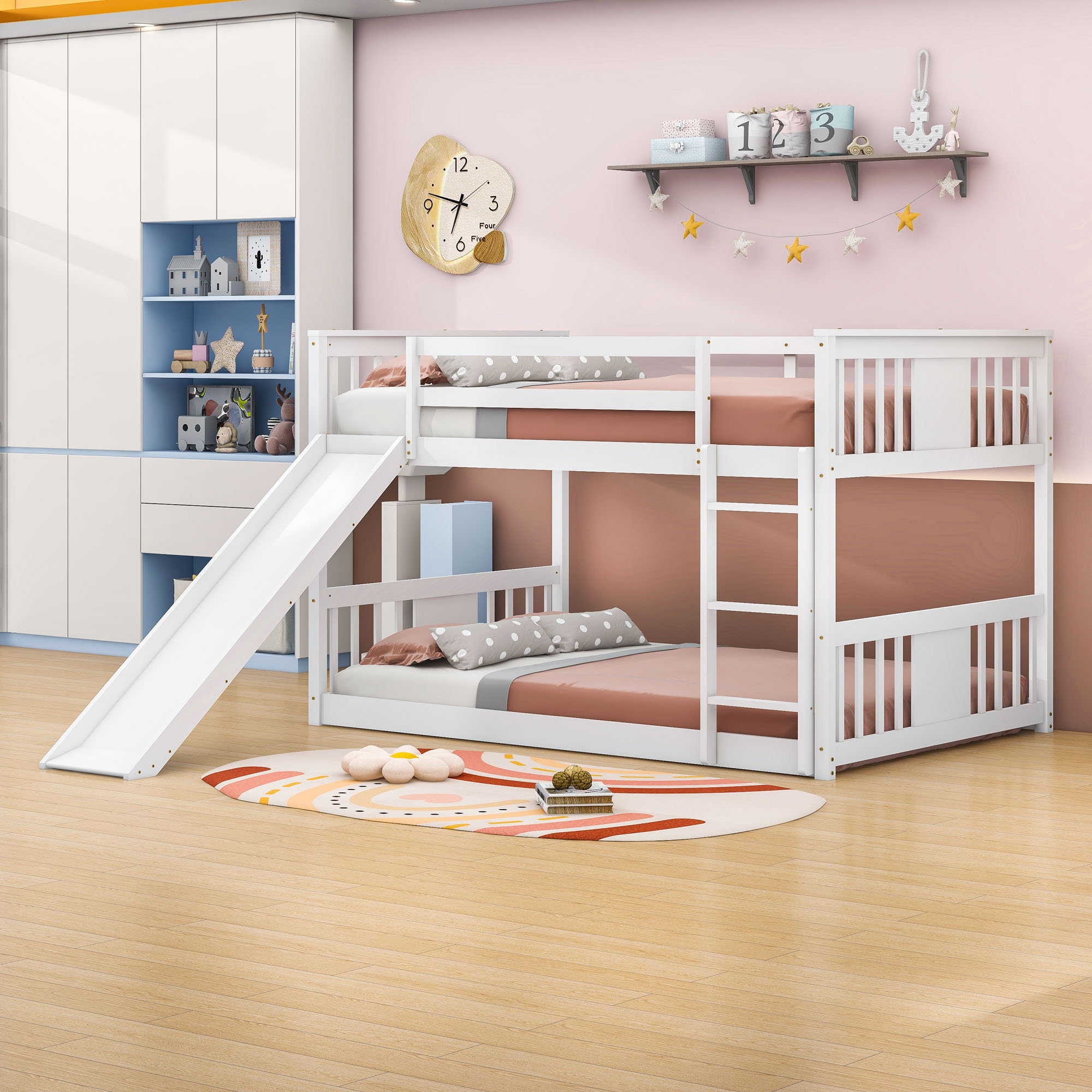 Harriet Bee Evlynn Full Over Full Wood Bunk Bed with Ladder and Slide ...