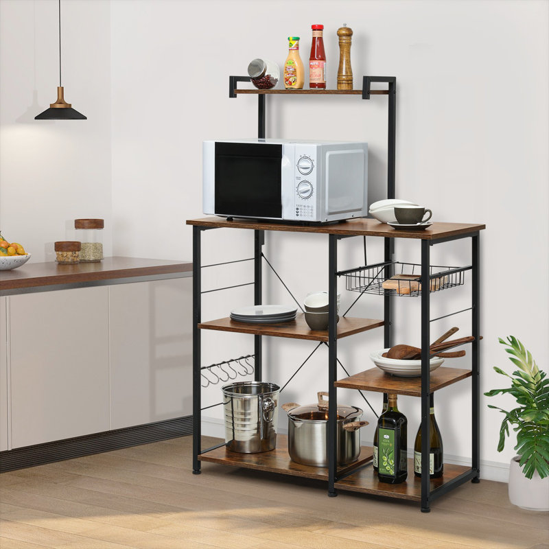 17 Stories Kitchen Bakers Rack, Utility Storage Shelf with Wire Basket ...