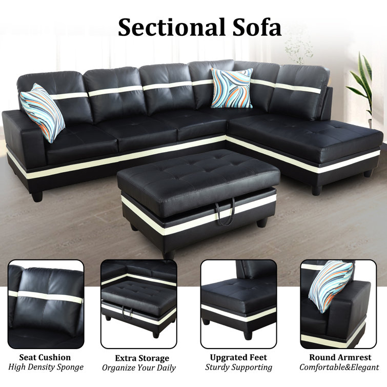 Latitude Run® Elsiana 3 Piece Faux Leather Modular Living Room Set ...