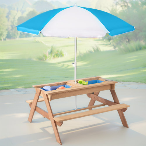 Zoomie Kids Adrianus 3 in 1 Kids Picnic Table with Umbrella and 2 Play ...