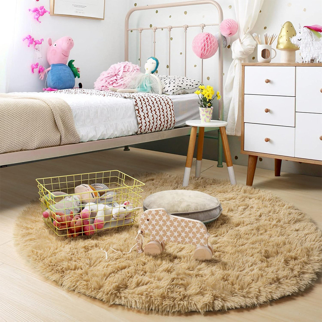 Mercer41 Beige Round Rug for Bedroom,Fluffy Circle Rug 4'X4' for Kids ...
