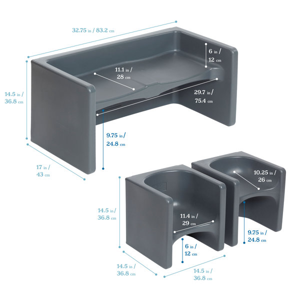 ECR4Kids Tri-Me Table and Cube Chair Set, Multipurpose Furniture, 3 ...