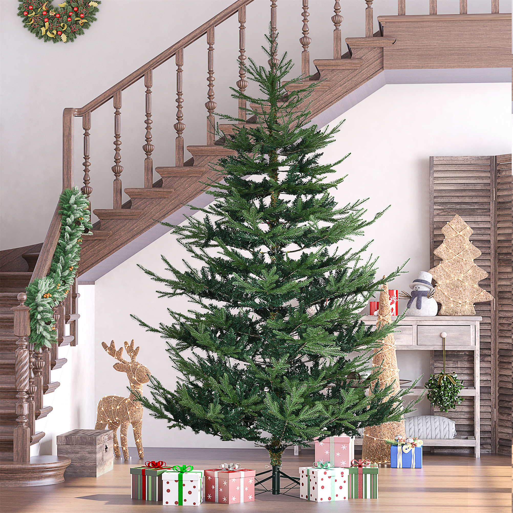 The Holiday Aisle® HOMCOM Artificial Christmas Tree, Pine Hinged Xmas ...