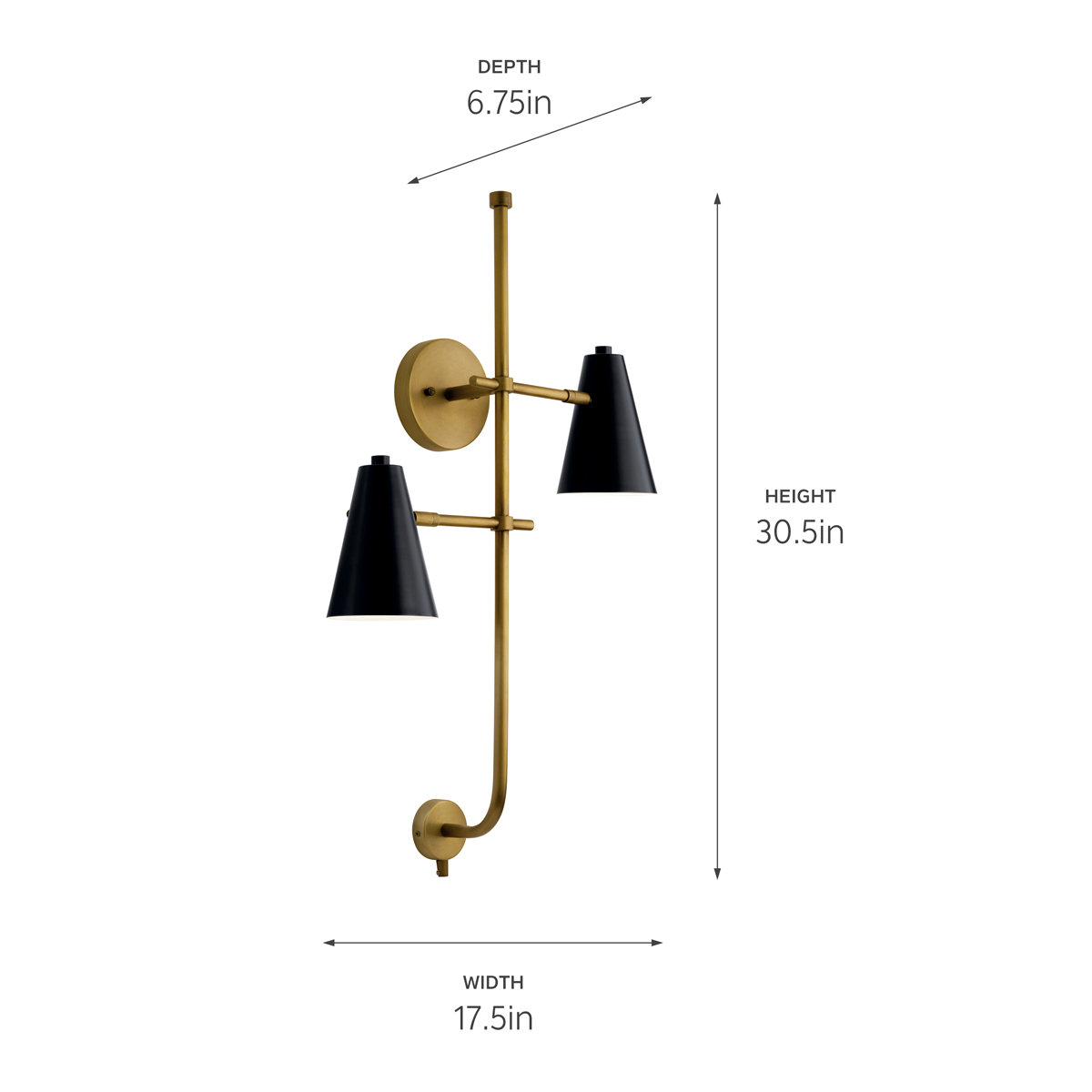 Orren Ellis Magda 2 Light Wall Sconce In Black And Natural Brass ...