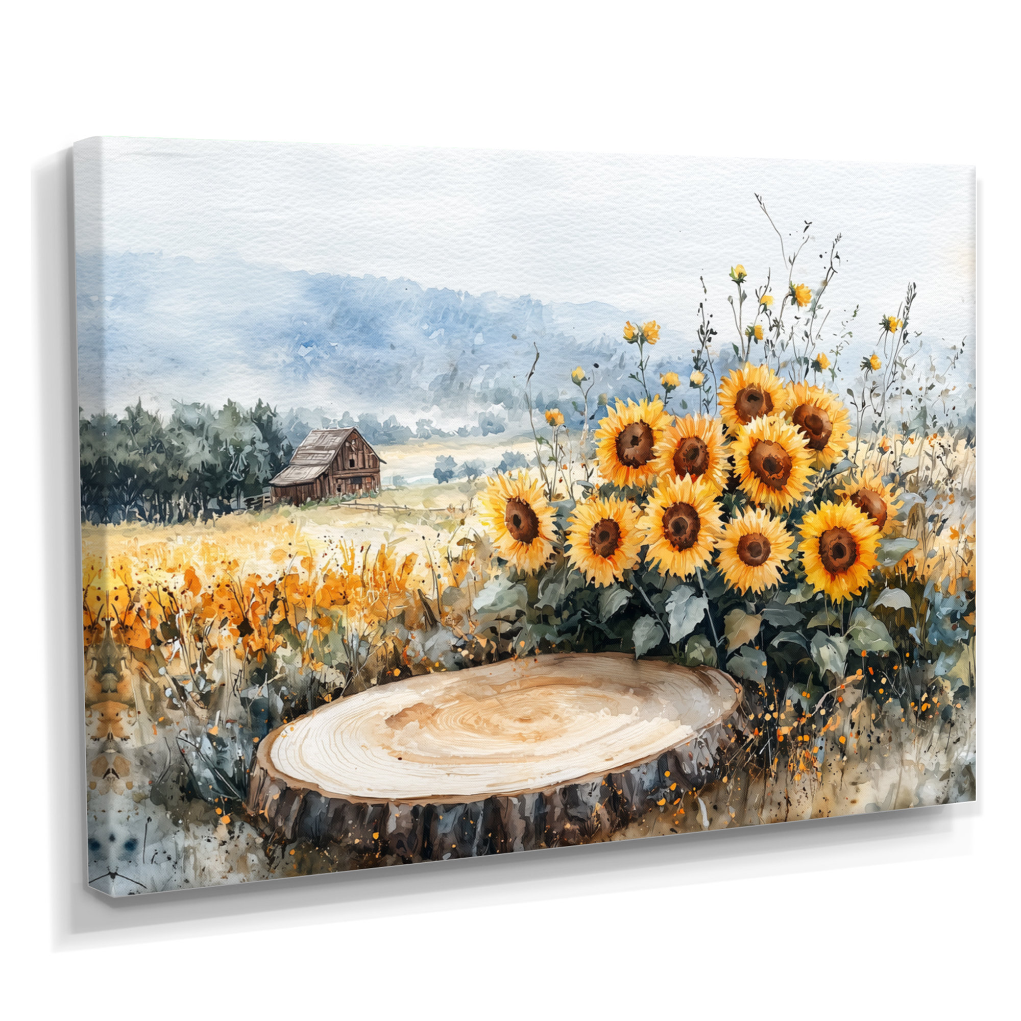 August Grove® Draya Sunflowers Landscape At The Barn - Sunflowers Wall ...