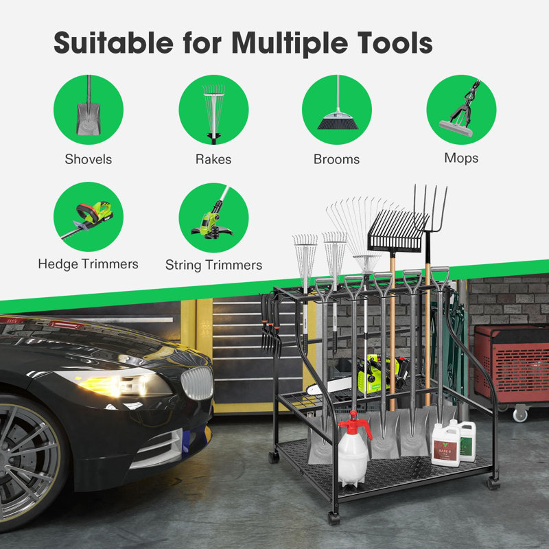 LOVE YOUR BATH LLC Heavy Duty Steel Garden Tool Organizer With Wheels ...