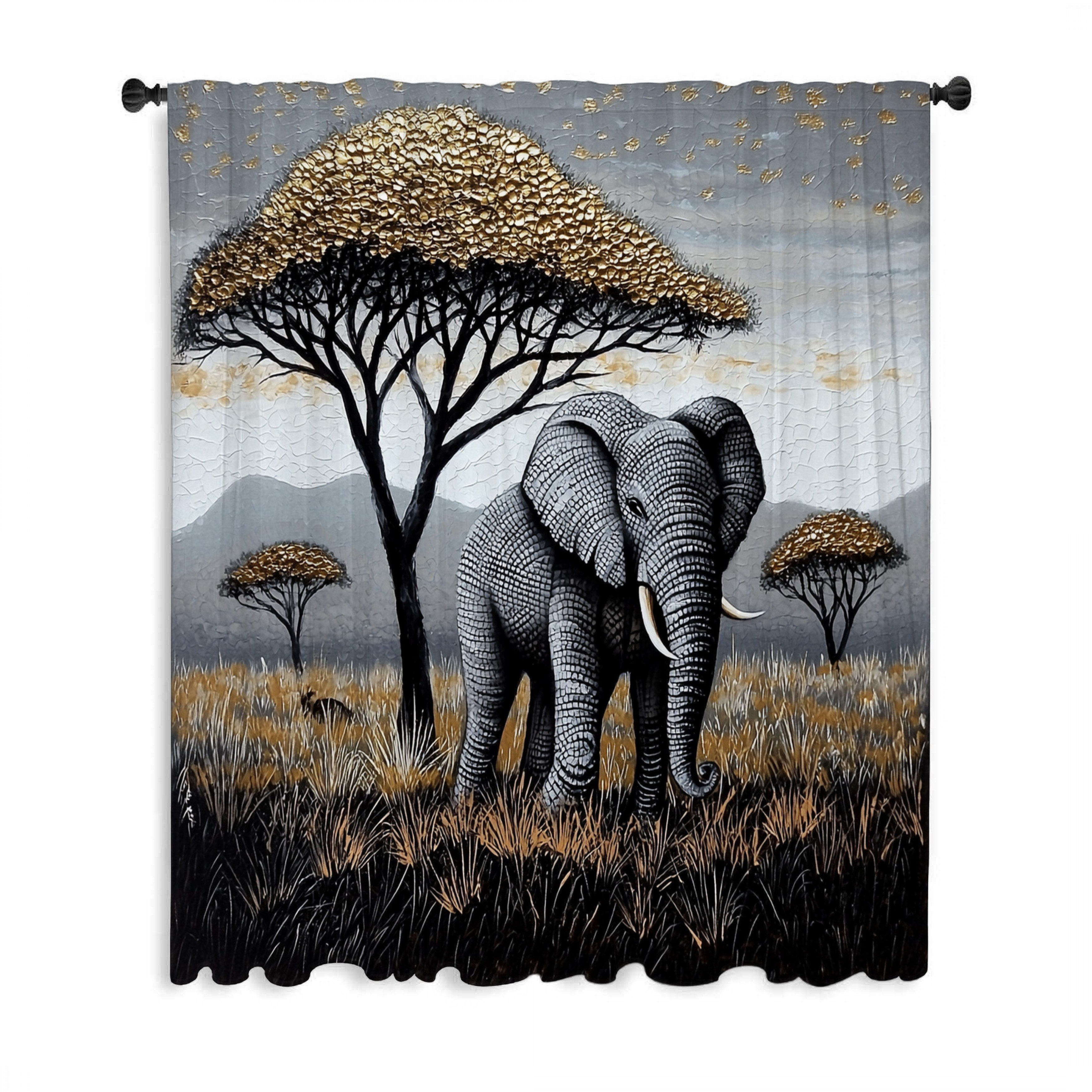 Corrigan Studio® Elephant Scene Window Curtains, Wildlife Blockout ...