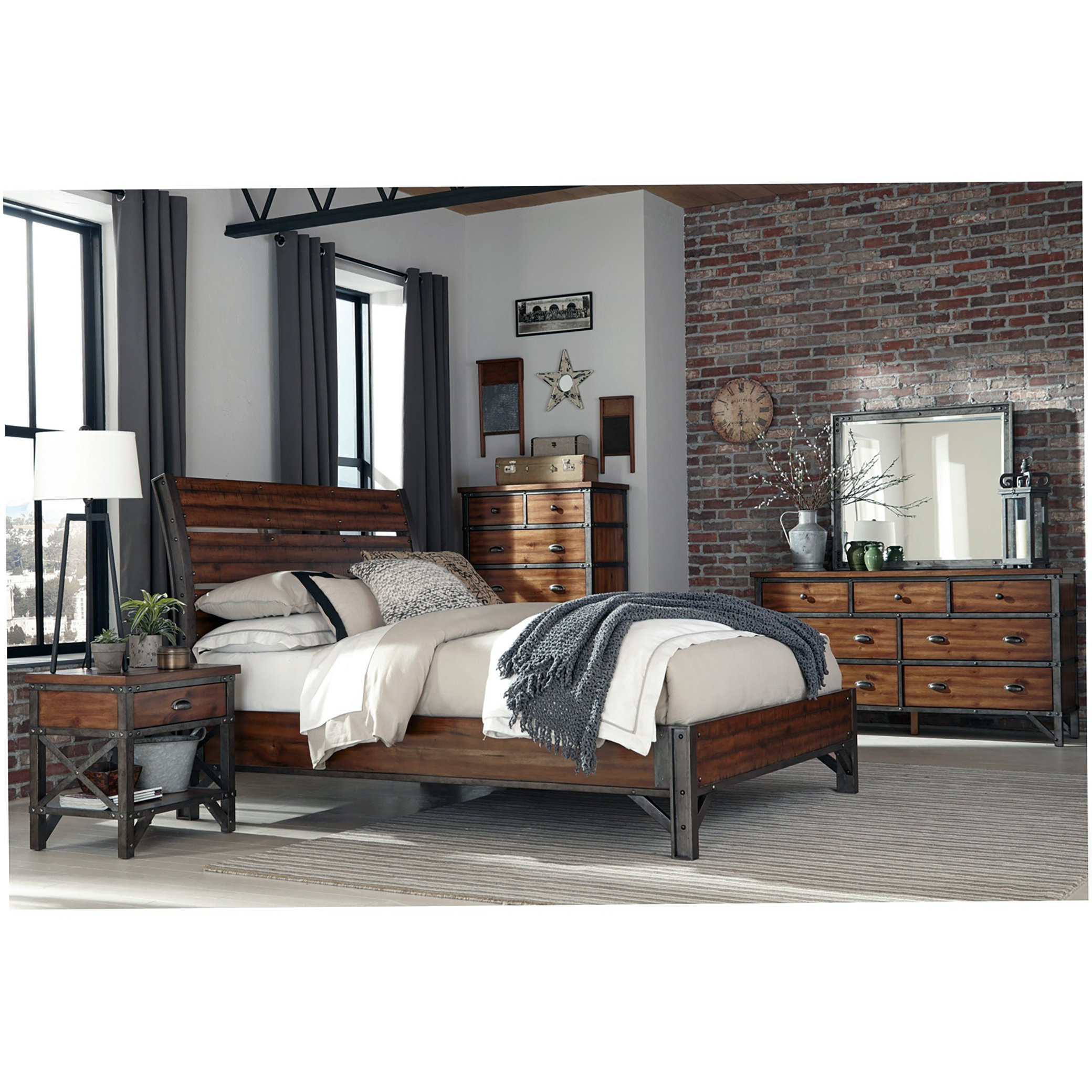 Williston Forge Gunmetal Finish 1Pc Size Platform Bed Industrial Design ...