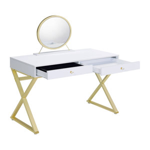 Everly Quinn Lukaus 2 - Drawer Vanity Desk with Mirror in White and ...