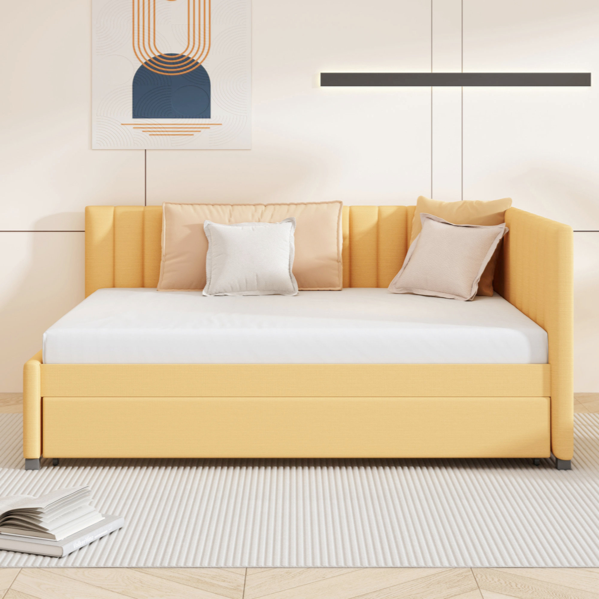 Latitude Run® Full Size Upholstered Daybed With Trundle Sofa Bed Frame ...