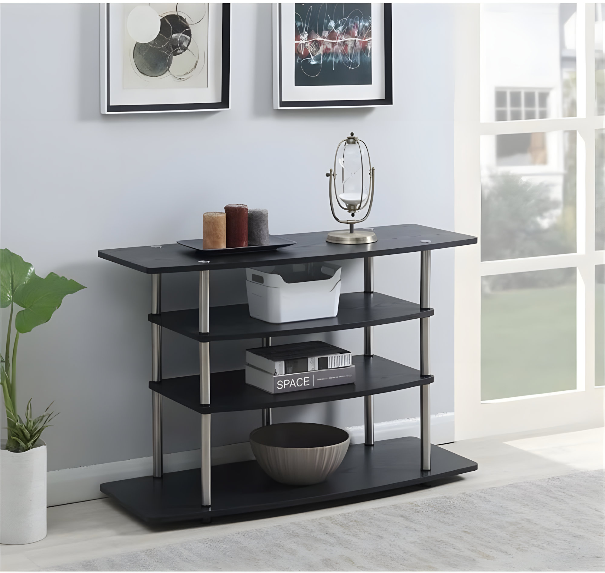 Latitude Run® Wide Highboy Tv Stand With 15Mm Particle Board Shelves ...