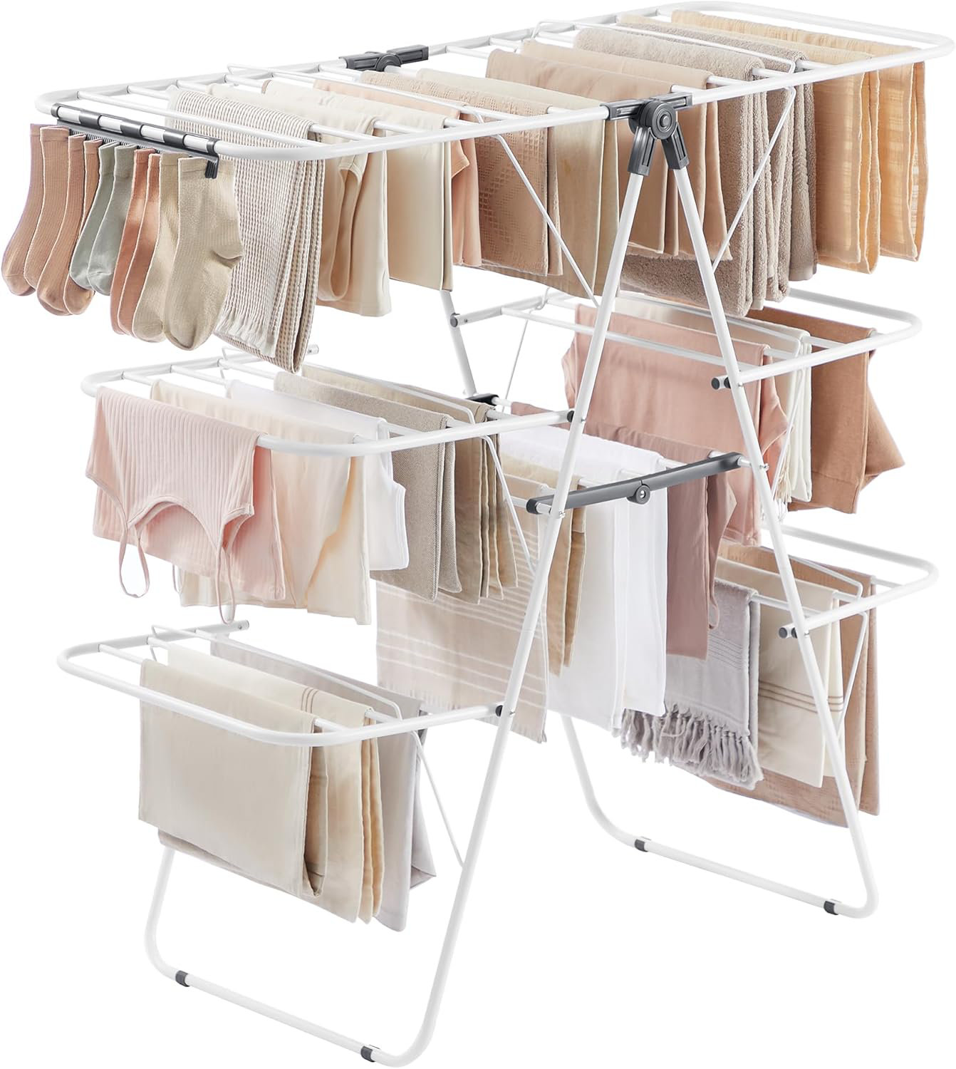 VENOPU Clothes Drying Rack, Foldable 3-Level Laundry Rack, 39 Drying ...