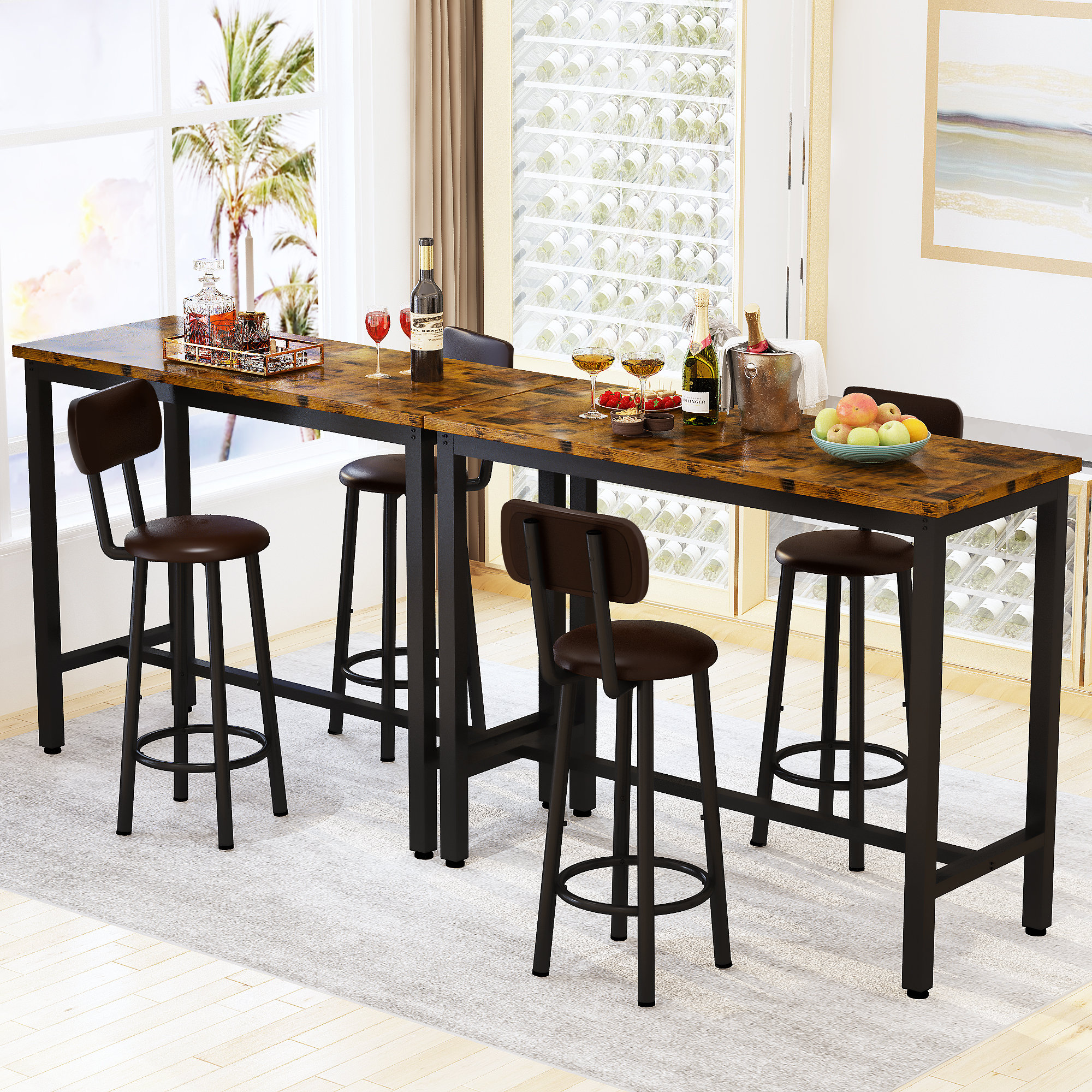 Mercer41 3 Piece Bar Table Set, Modern Counter Height Dining Set With ...