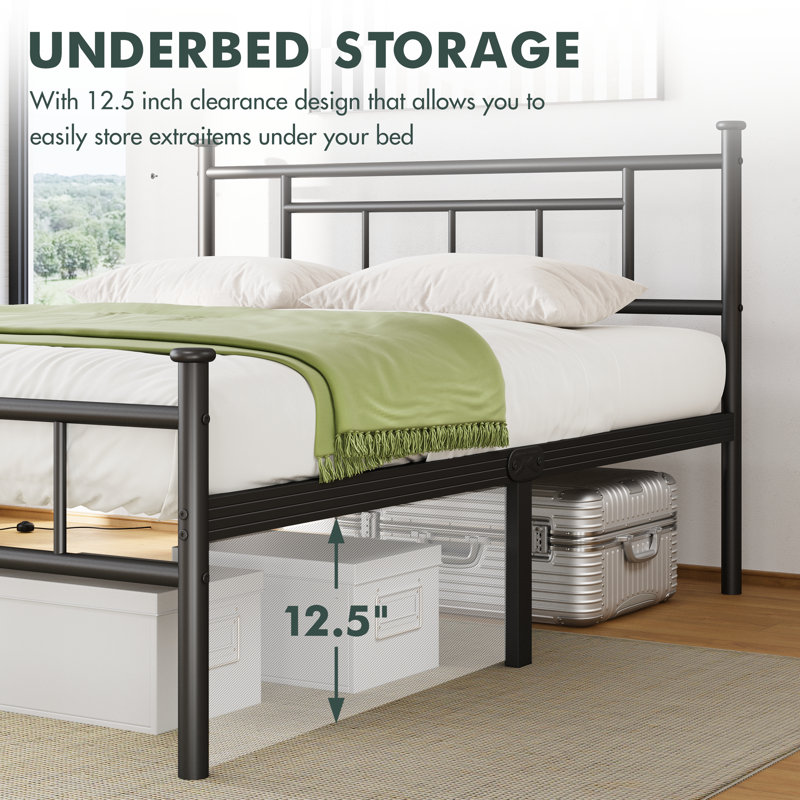 Ebern Designs Carrold 42" High Platform Bed Frame with Modern ...