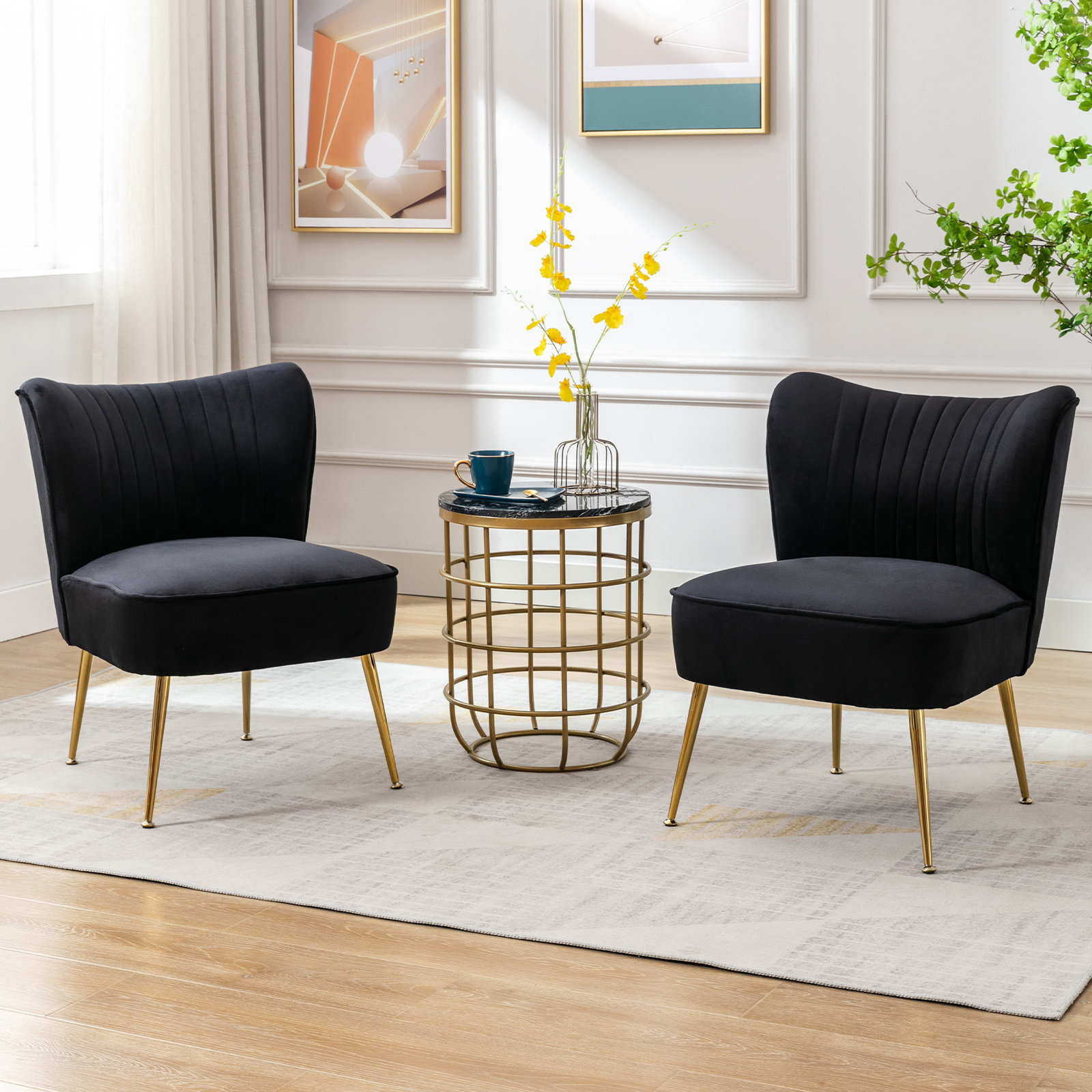 Mercer41 Latwanna 22.5'' Wide Velvet Slipper Chair Accent Chairs Modern ...