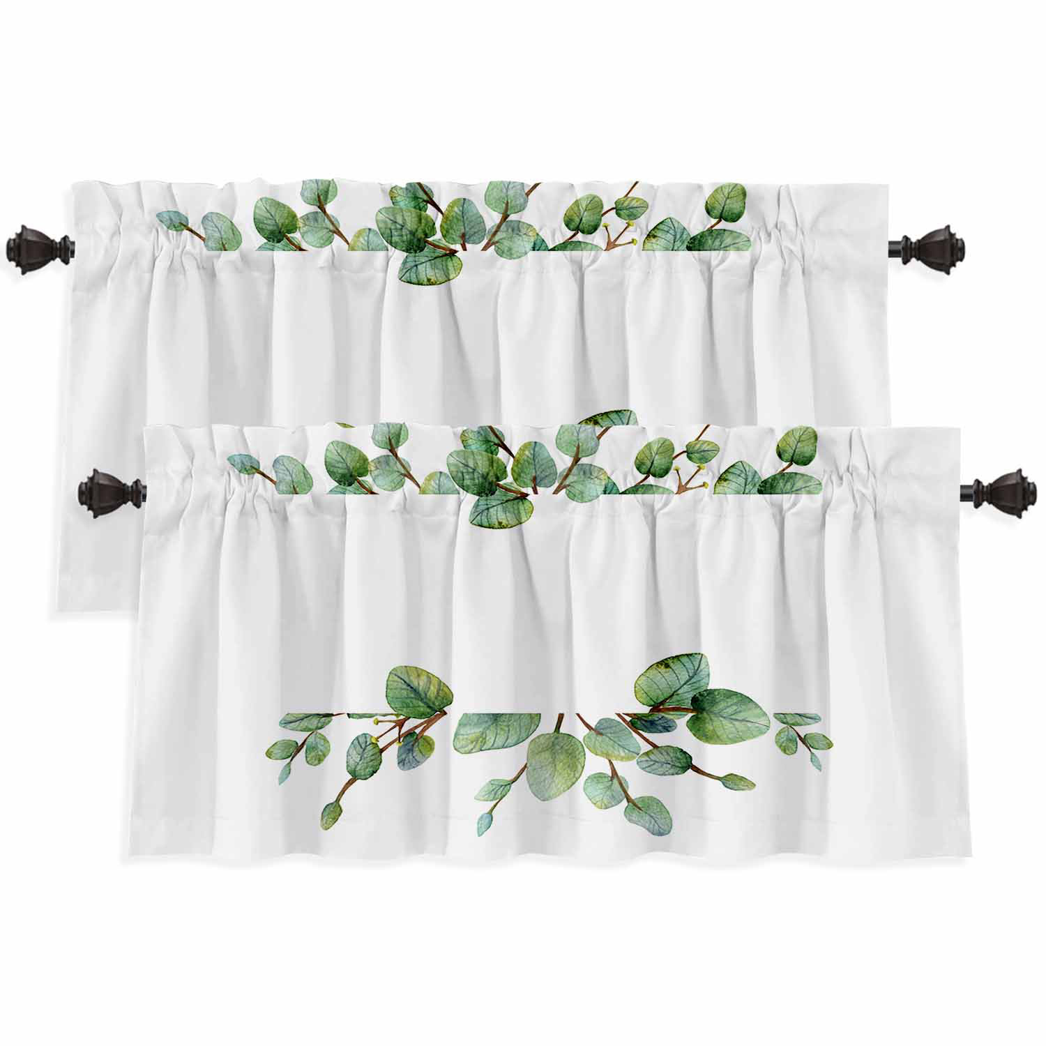 One Allium Way® Green 52"W Watercolour Eucalyptus Banner White Window ...