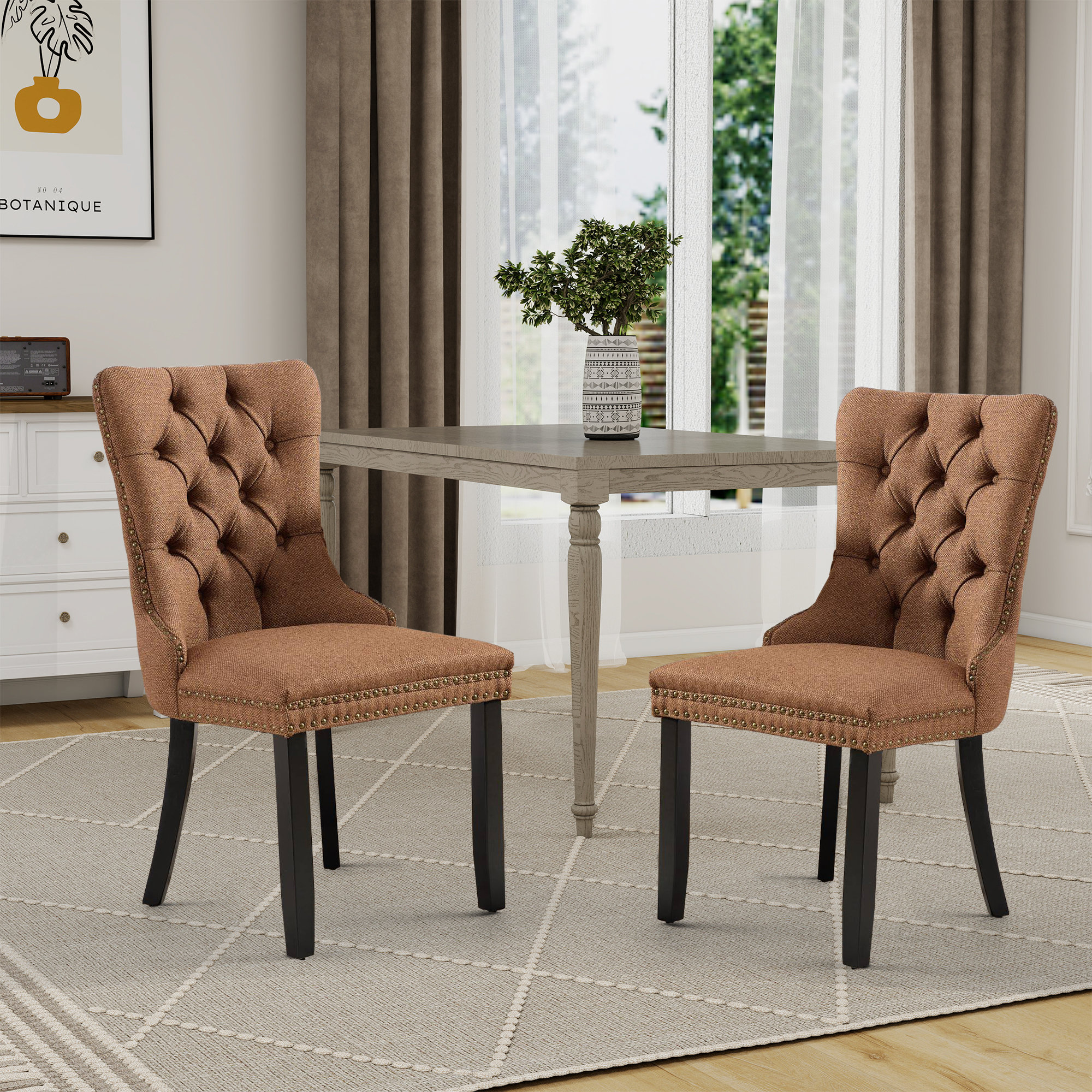 Winston Porter Upholstered Tufted Wingback Dining Chairs With Nailhead ...