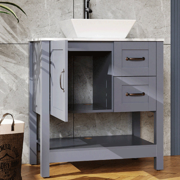 Winston Porter Mikaylla 30'' Single Bathroom Vanity with Porcelain Top ...
